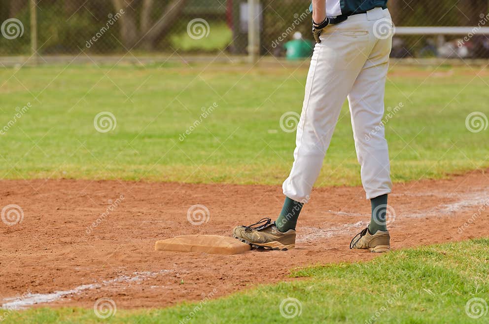 Baseball Player on the Third Base Stock Image - Image of preparation ...