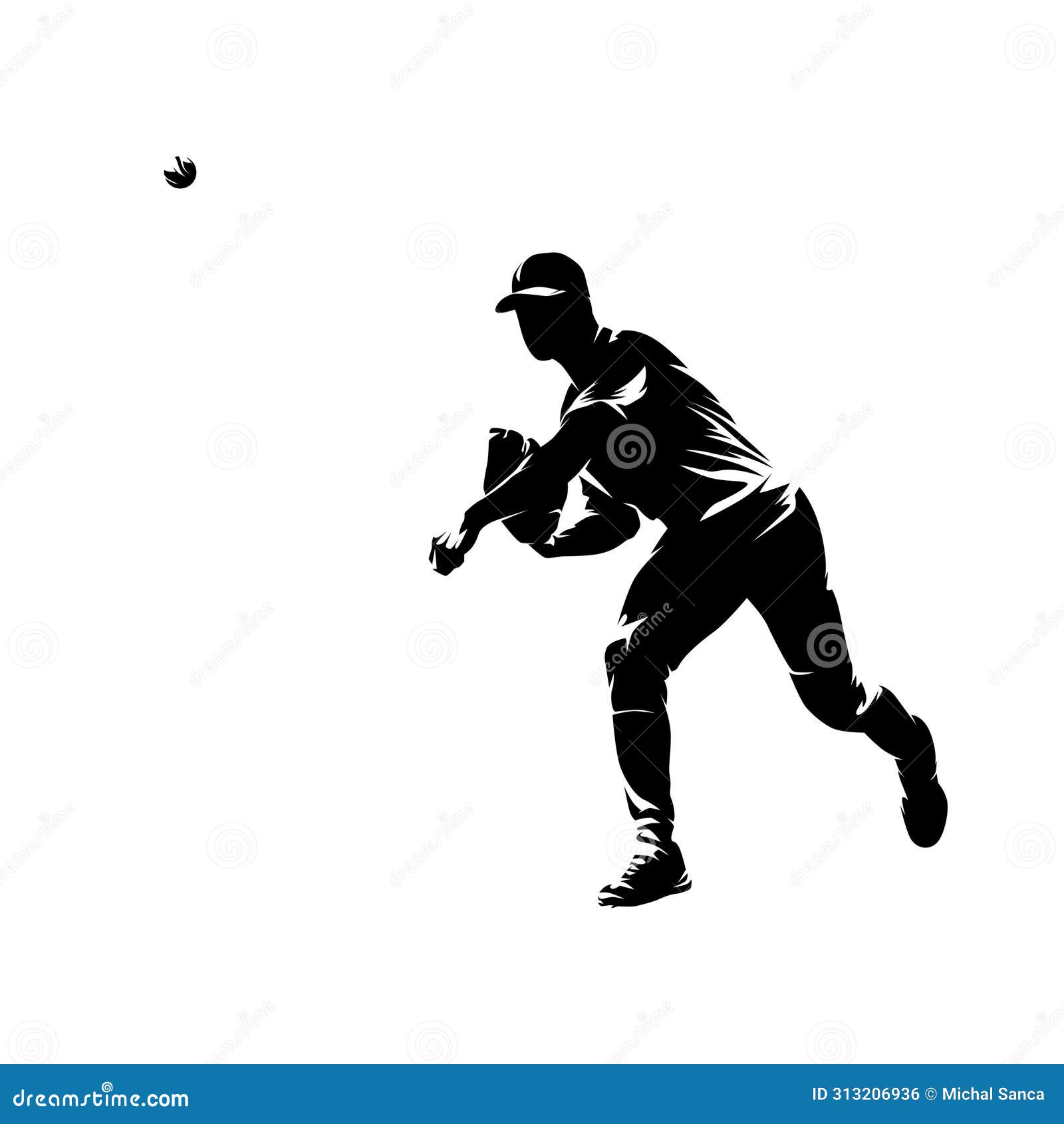 Baseball Player Throwing Ball, Isolated Vector Silhouette, Front View ...
