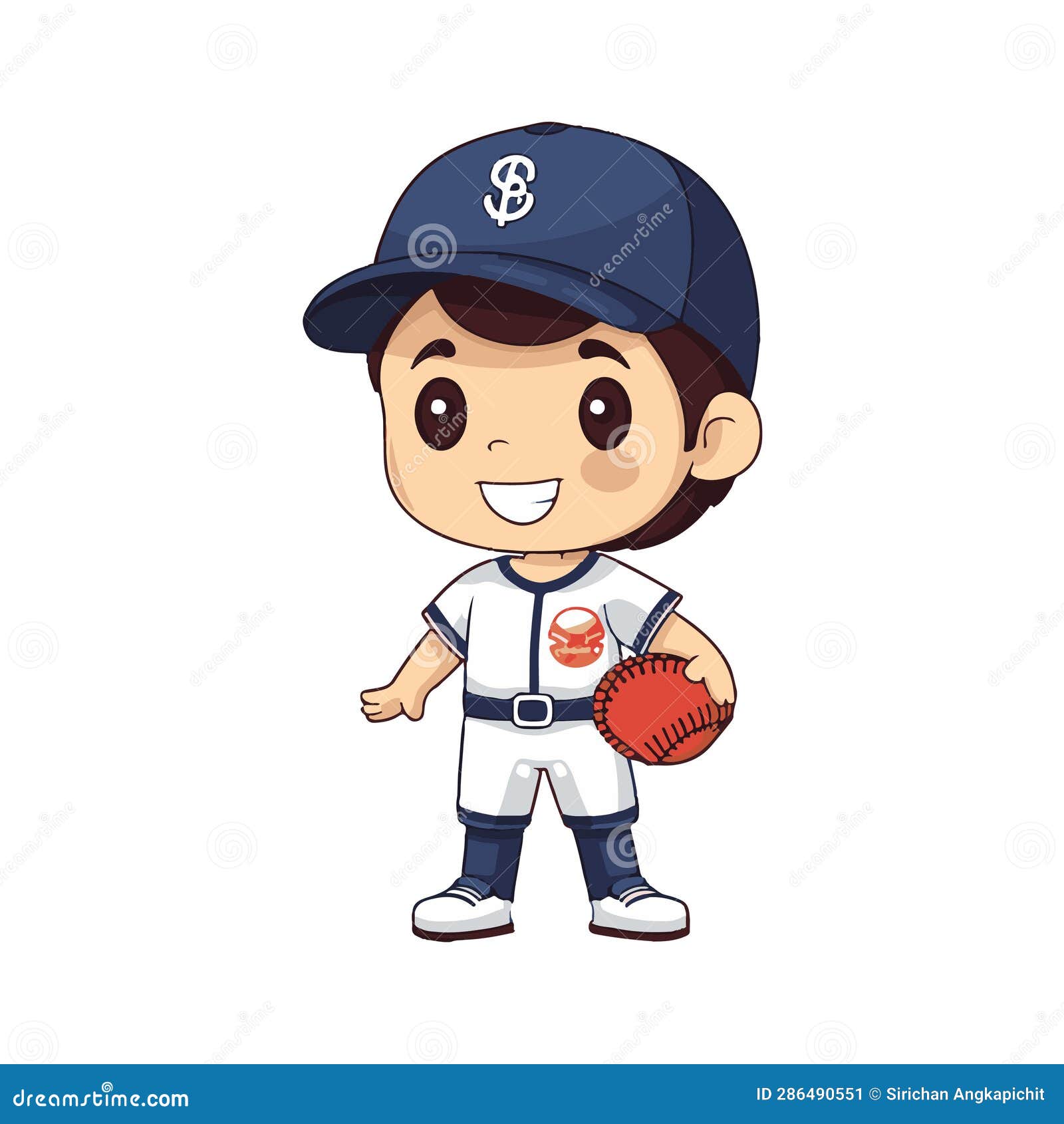 Baseball Player in Uniform with Ball. Cartoon Flat Style Illustration ...