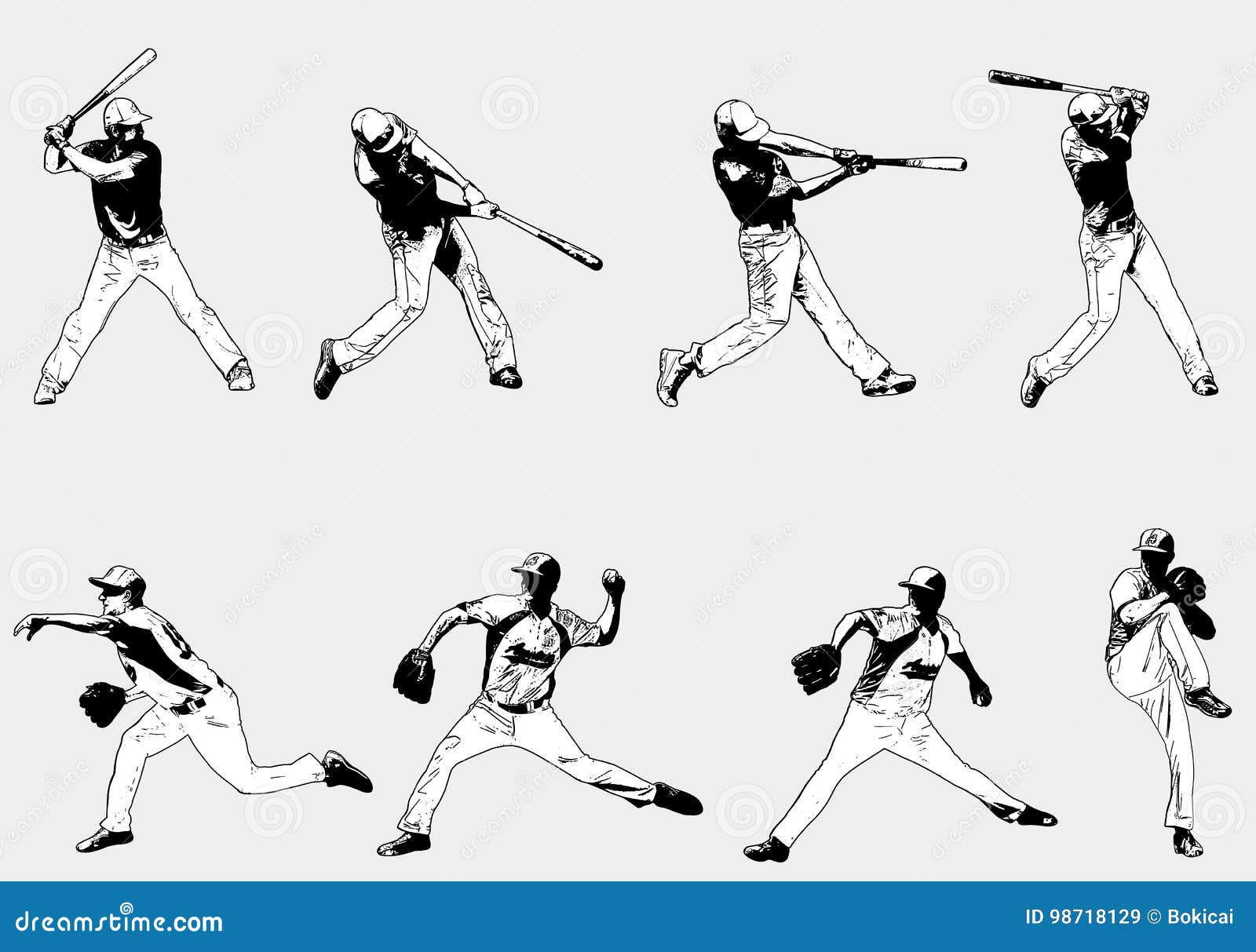 Baseball Players Set - Sketch Illustration Stock Vector - Illustration ...