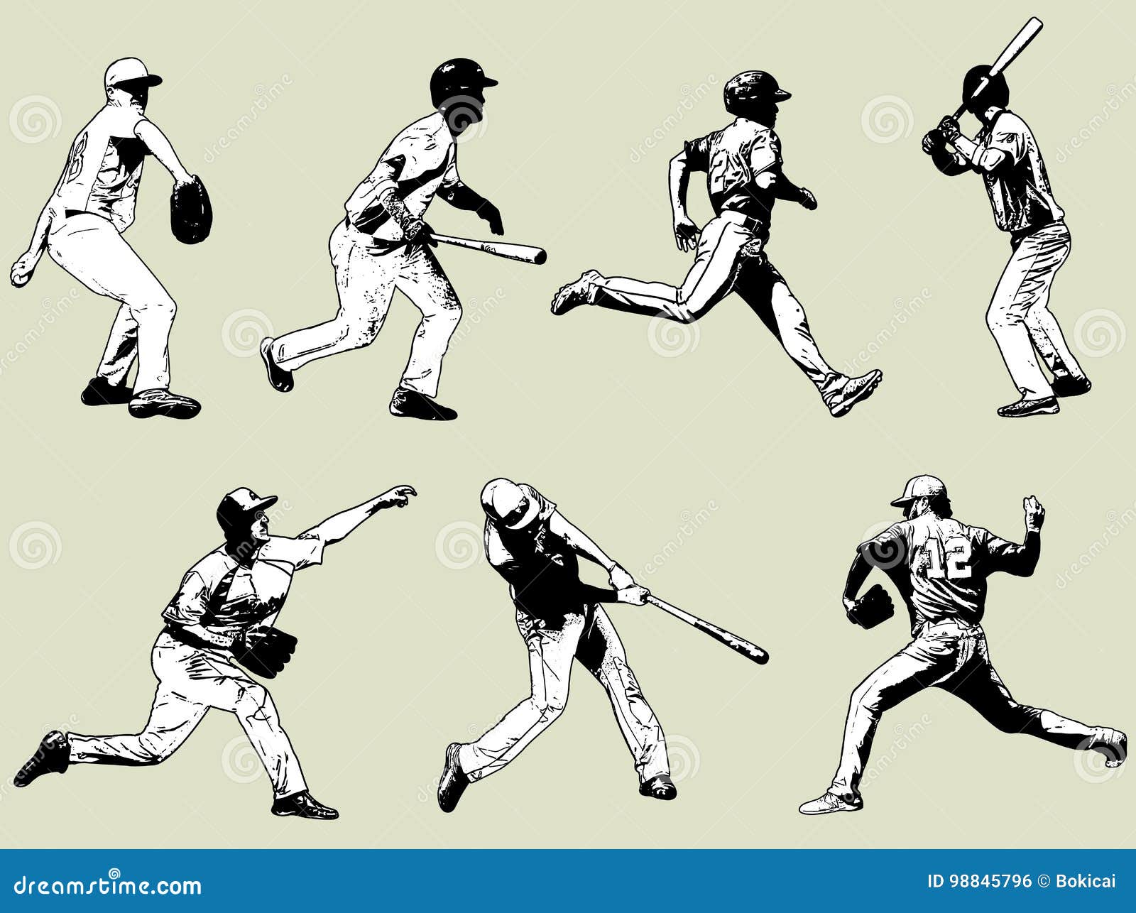 Baseball Players Set - Sketch Illustration Stock Vector - Illustration ...