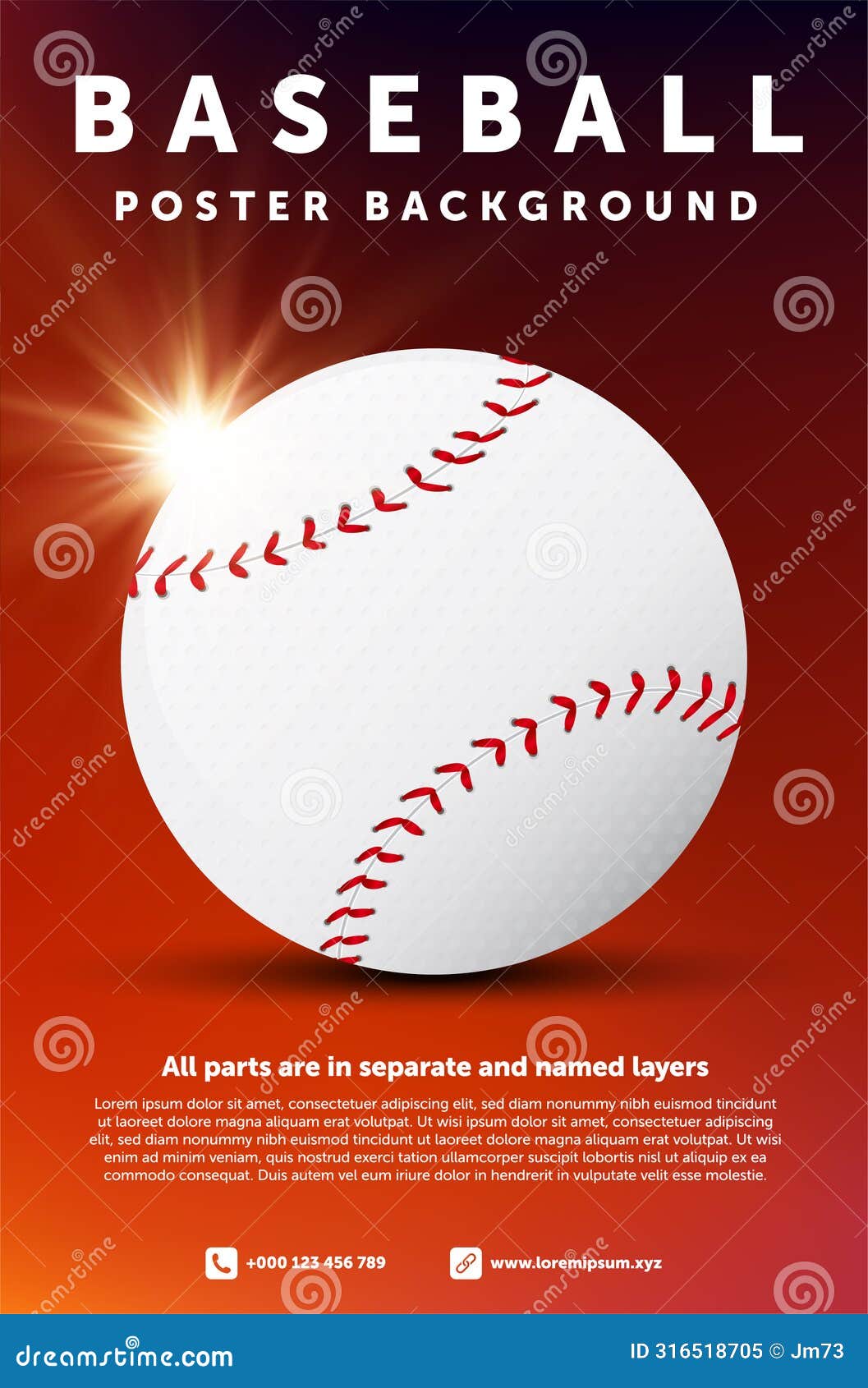 Baseball Poster Template with Ball with Shiny Flash Stock Vector ...