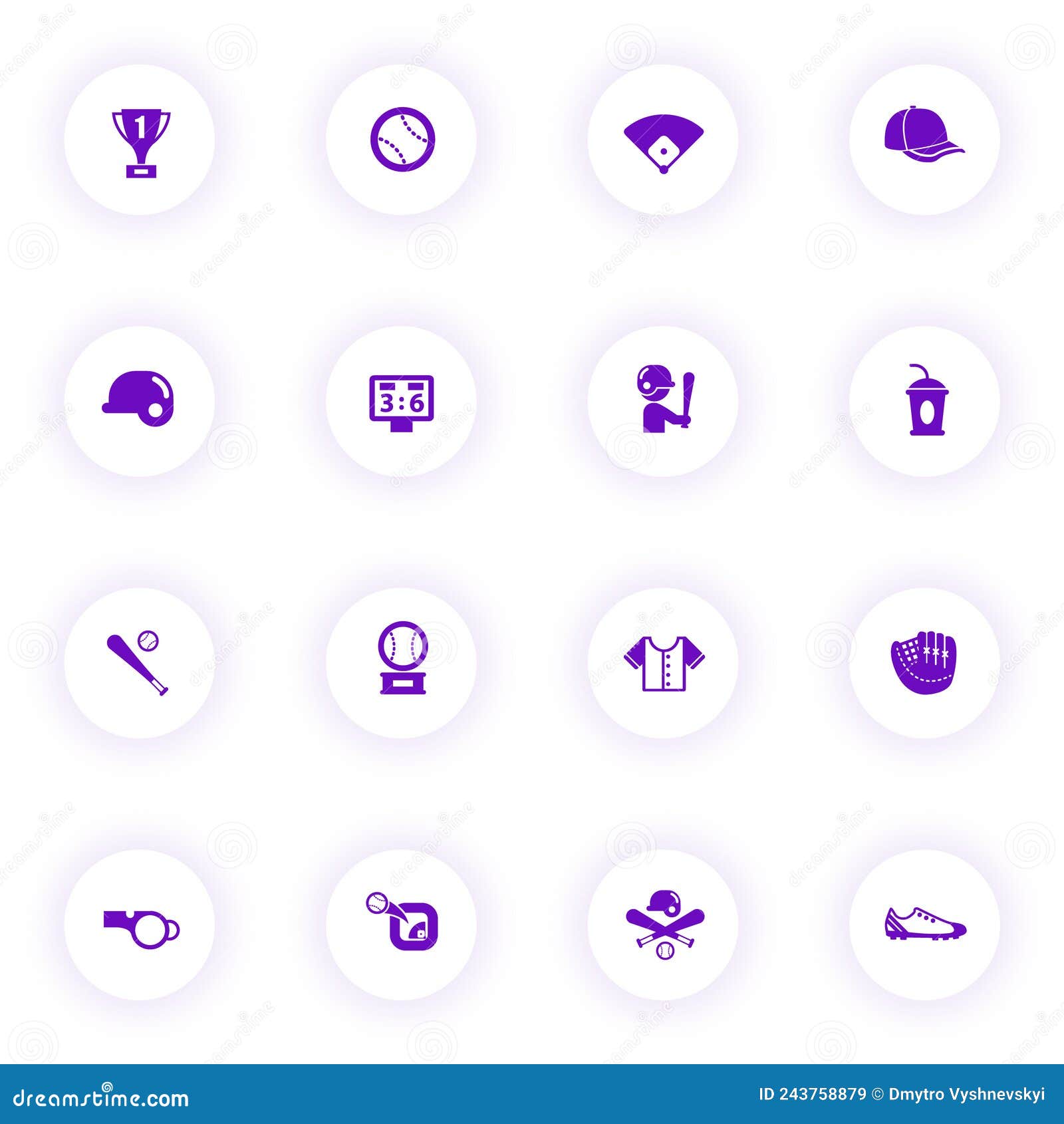 Baseball Purple Color Vector Icons Stock Vector - Illustration of light ...