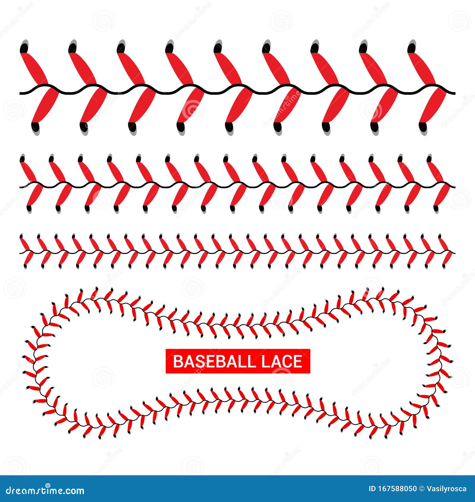 Baseball Red Lace Seam Thread. Base Ball Vector Illustration Lace ...