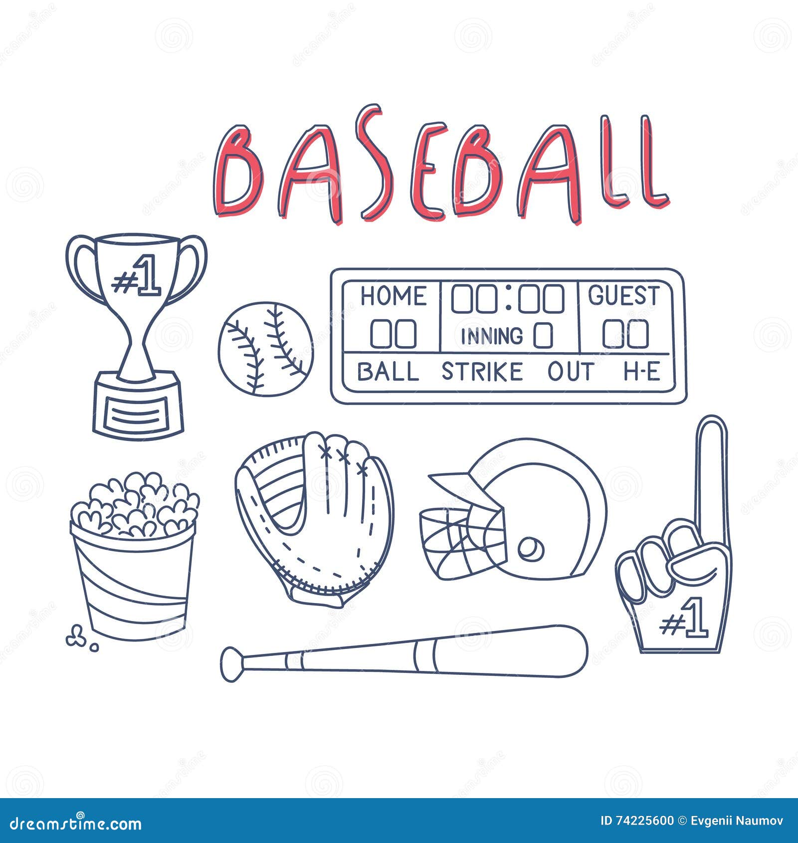 Baseball Related Object and Equipment Set Stock Vector - Illustration ...