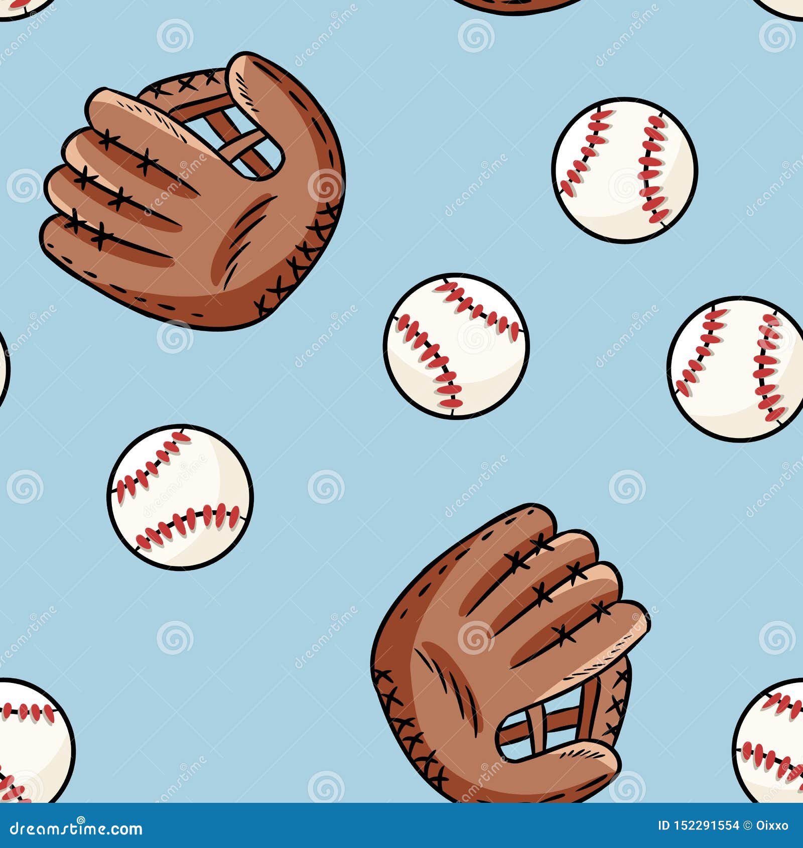 Baseball Seamless Pattern. Cute Doodle Hand Drawn Balls and Gloves on ...