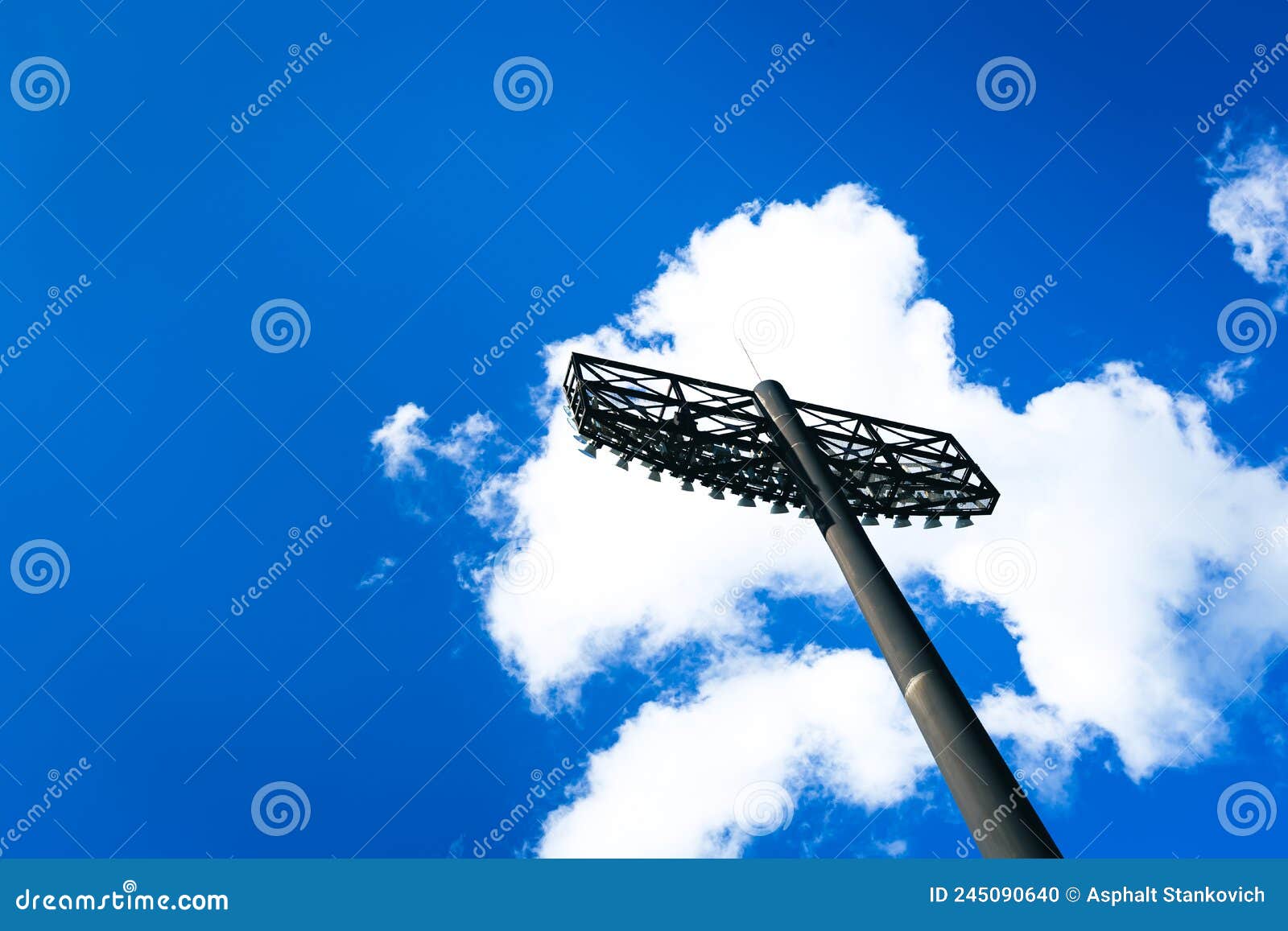 Baseball Field, Blue Sky and Lighting Stock Photo - Image of light ...