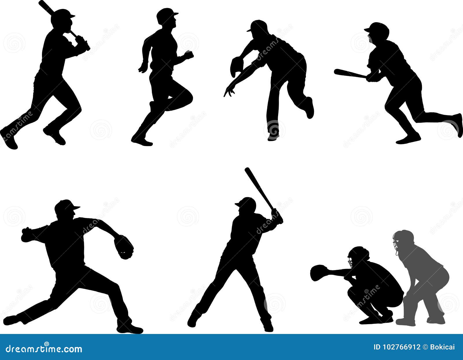 Baseball silhouettes set 7 stock vector. Illustration of national ...
