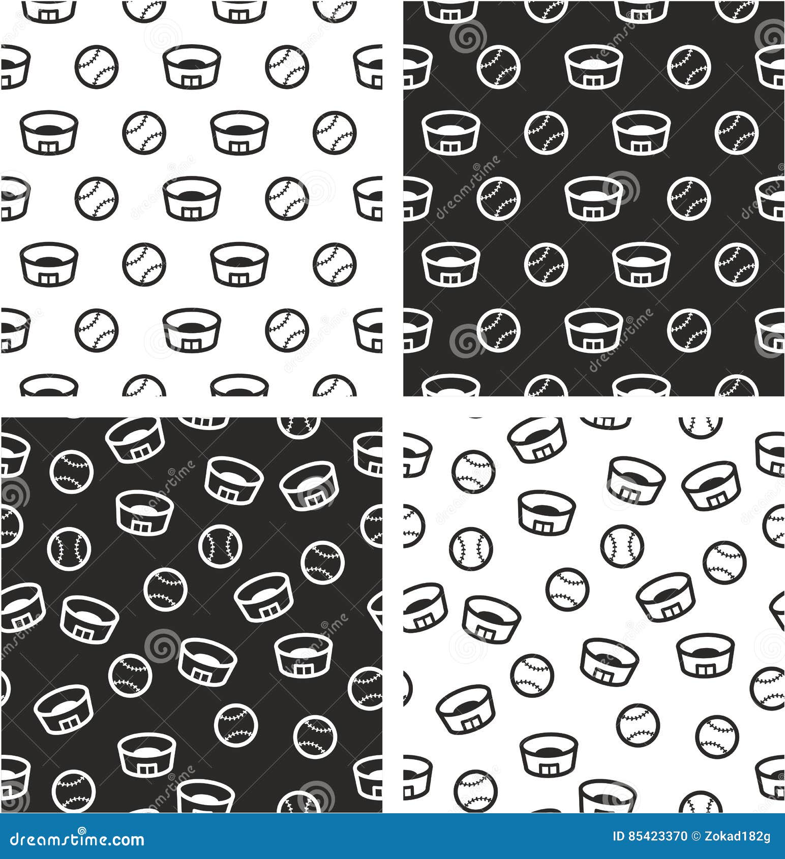 Baseball Stadium Aligned & Random Seamless Pattern Set Stock Vector ...