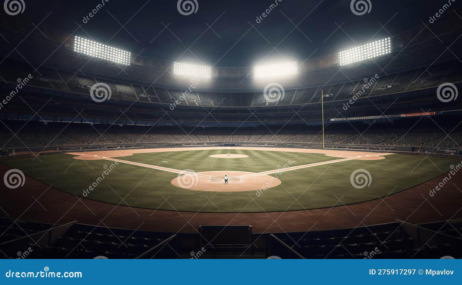 Baseball Stadium with Spotlight Stock Illustration - Illustration of ...