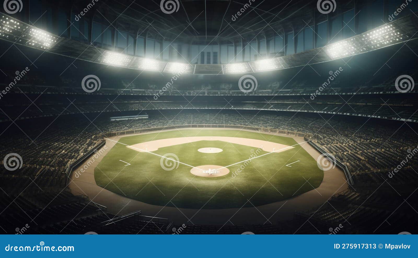 Baseball Stadium with Spotlight Stock Illustration - Illustration of ...