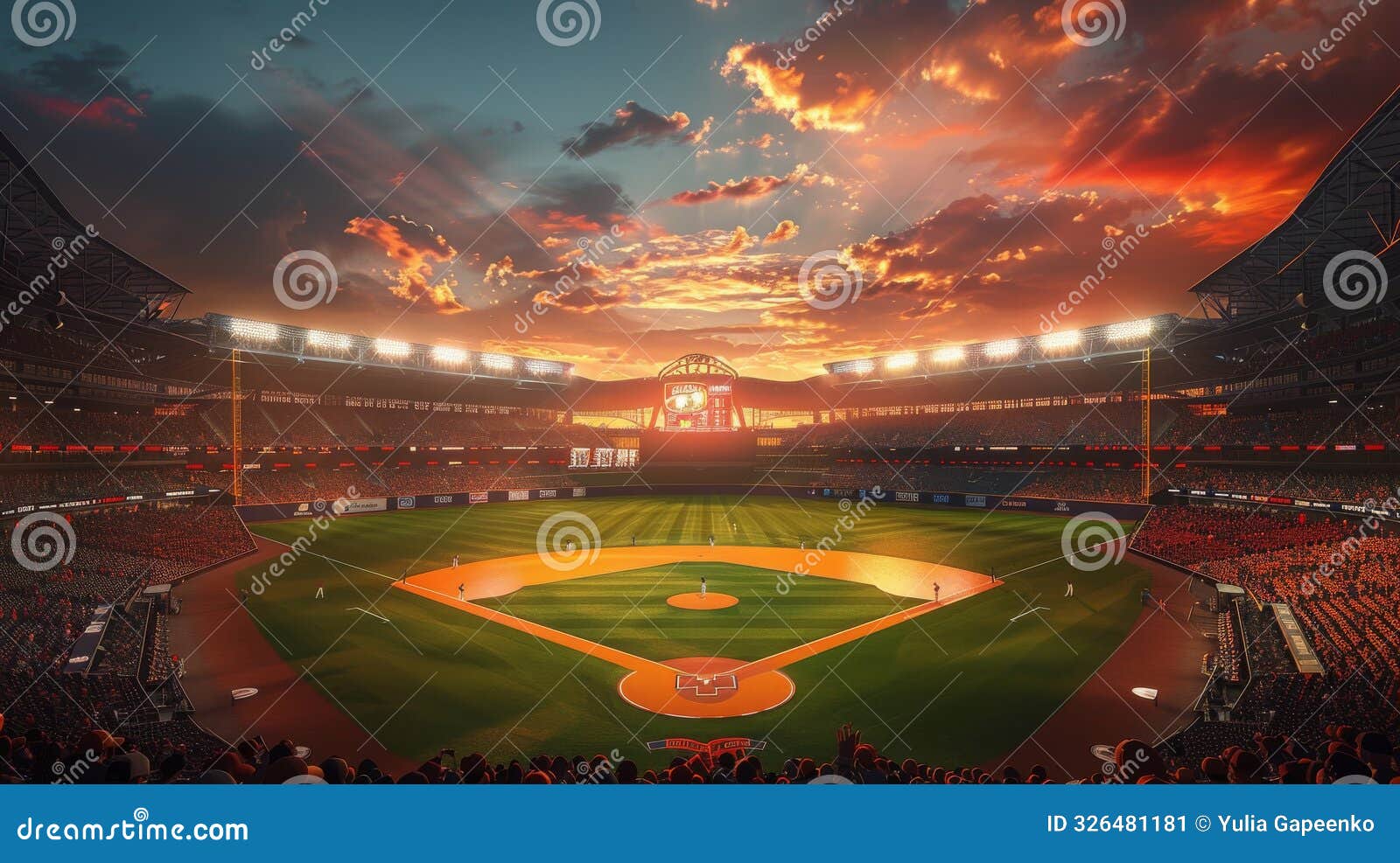 Empty Baseball Stadium Under a Dramatic Sunset Sky Stock Image - Image ...