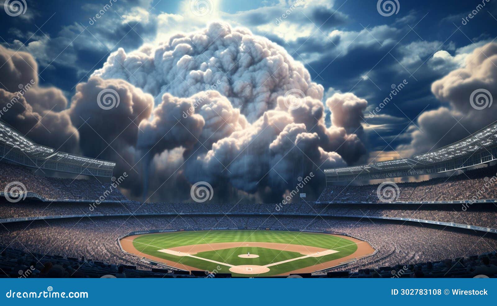 Baseball Stadium Under a Sky with Whispy Clouds, AI-generated. Stock ...