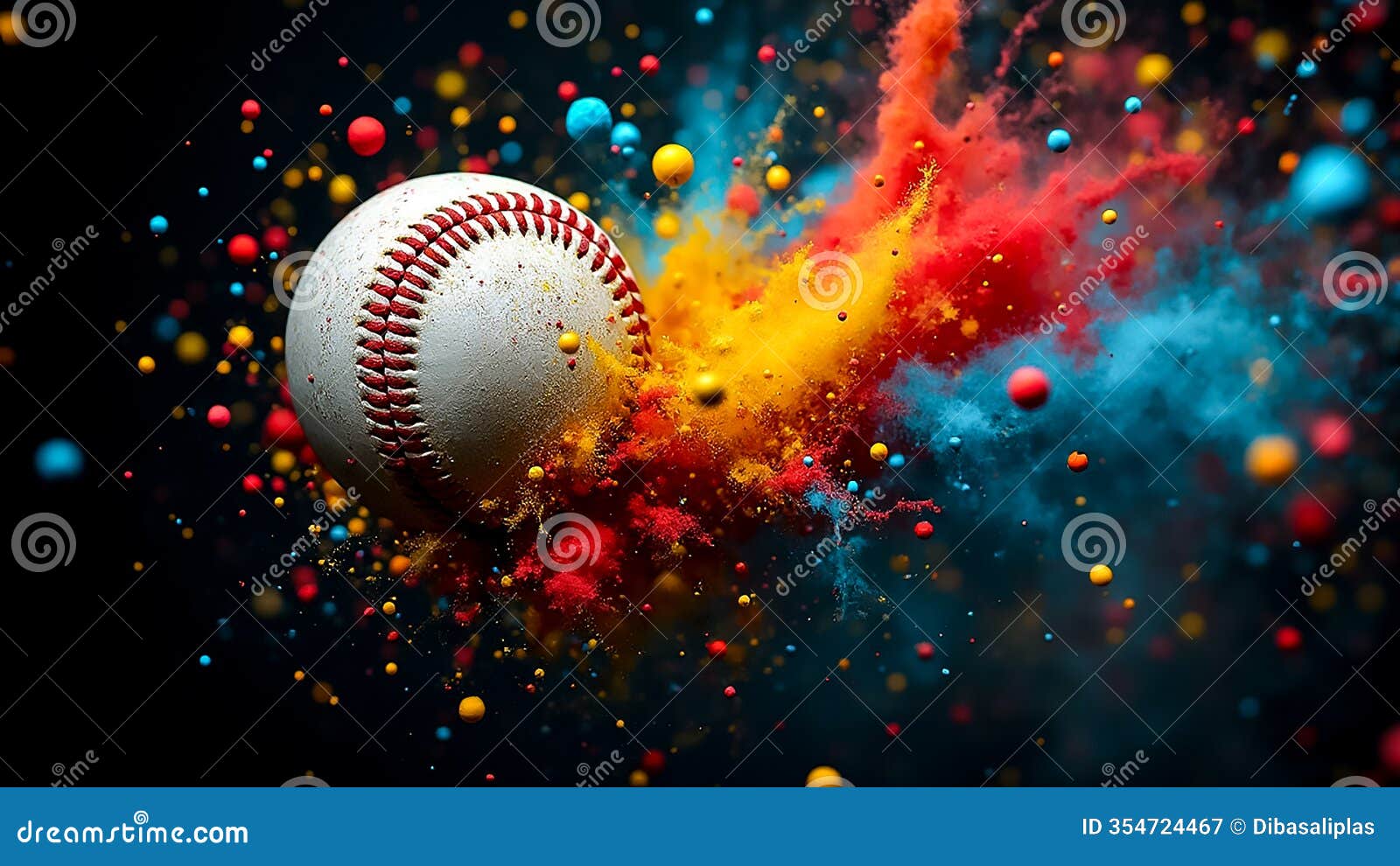 A Baseball is Striking a Surface, Sending Vibrant Colors of Red, Blue ...