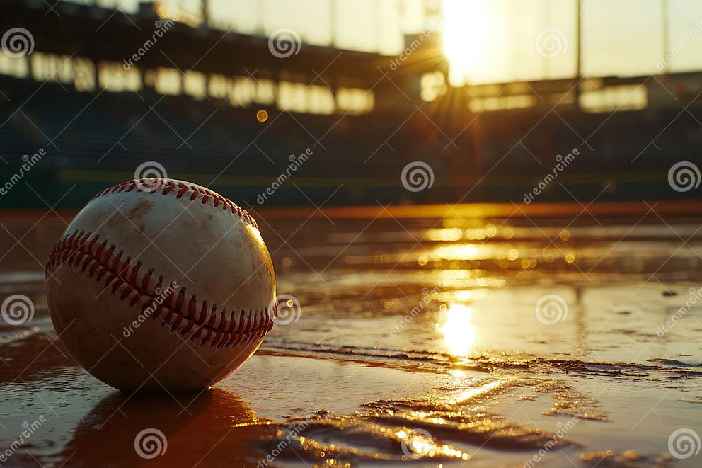 Baseball on Sunset-Lit Plate Stock Illustration - Illustration of pitch ...