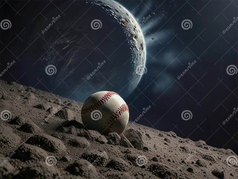 Baseball on the Surface of the Moon. Stock Illustration - Illustration ...