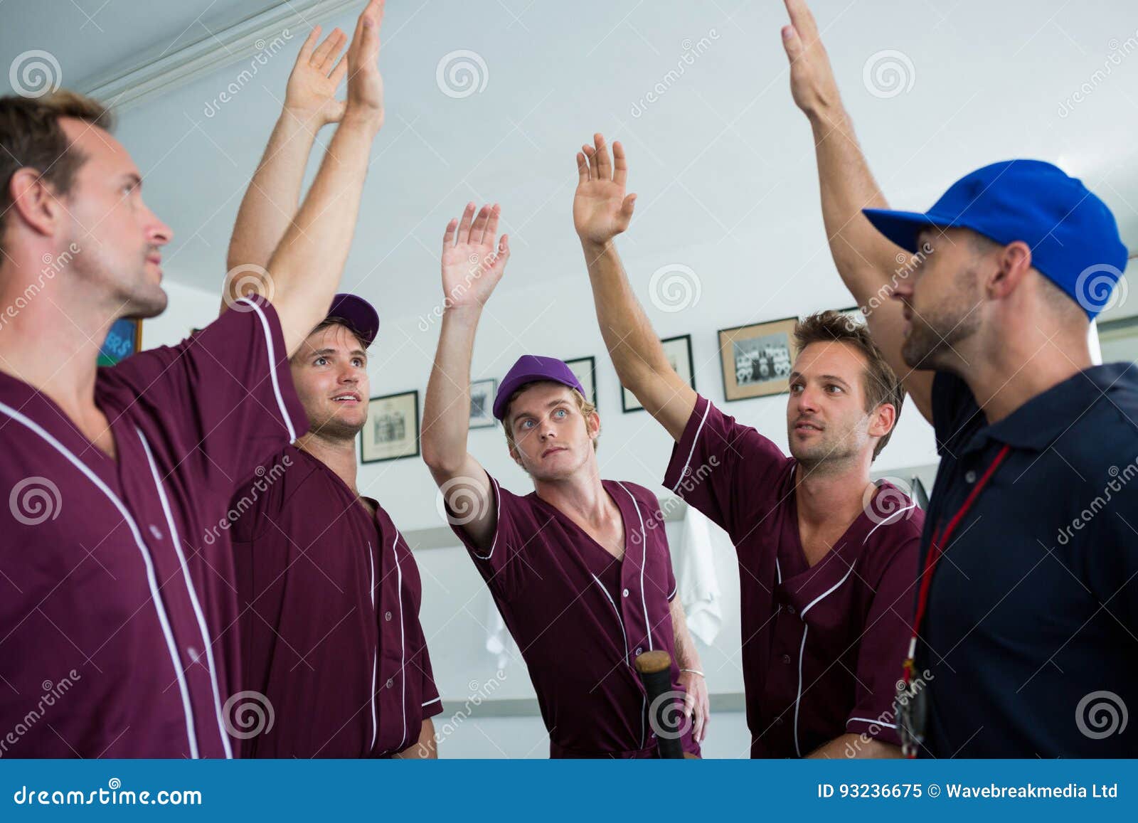 Baseball Team Doing High Five with Coach Stock Image - Image of five ...