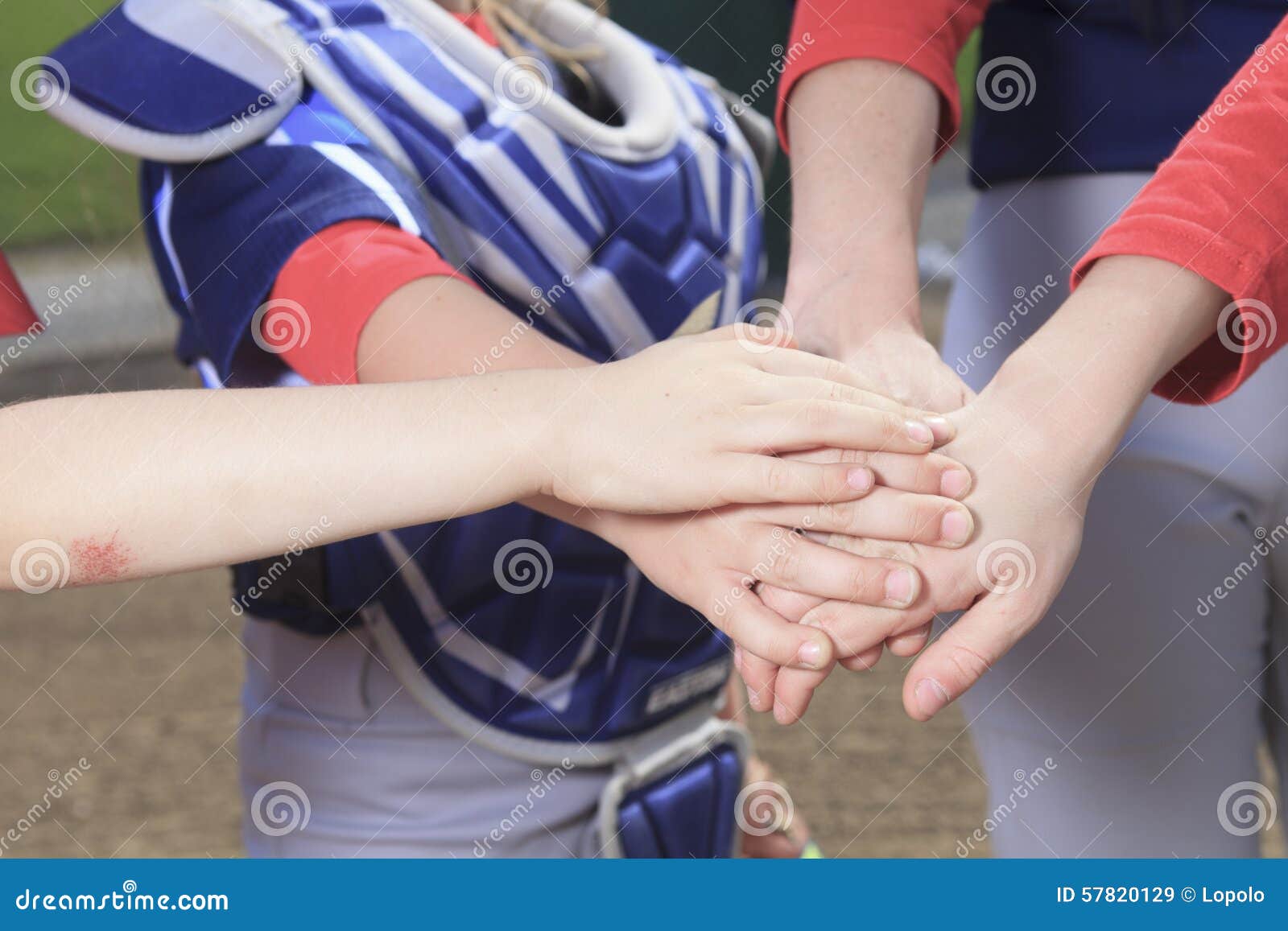 Baseball Team Puting Hand Together Stock Image - Image of outdoors ...