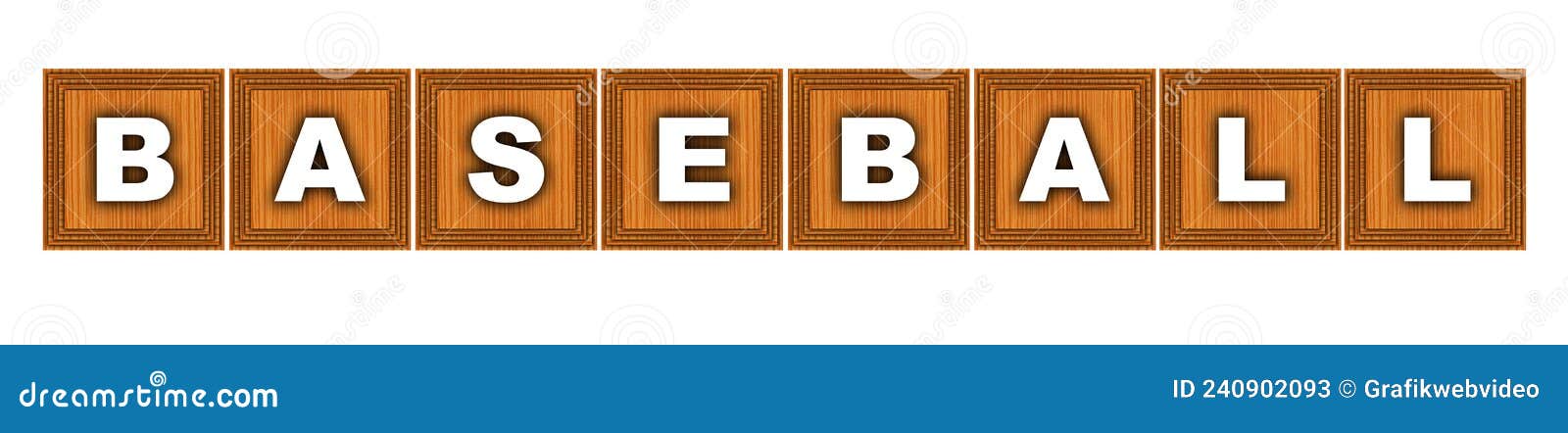 Baseball Text Title - Square Wooden Concept - White Background - 3D ...