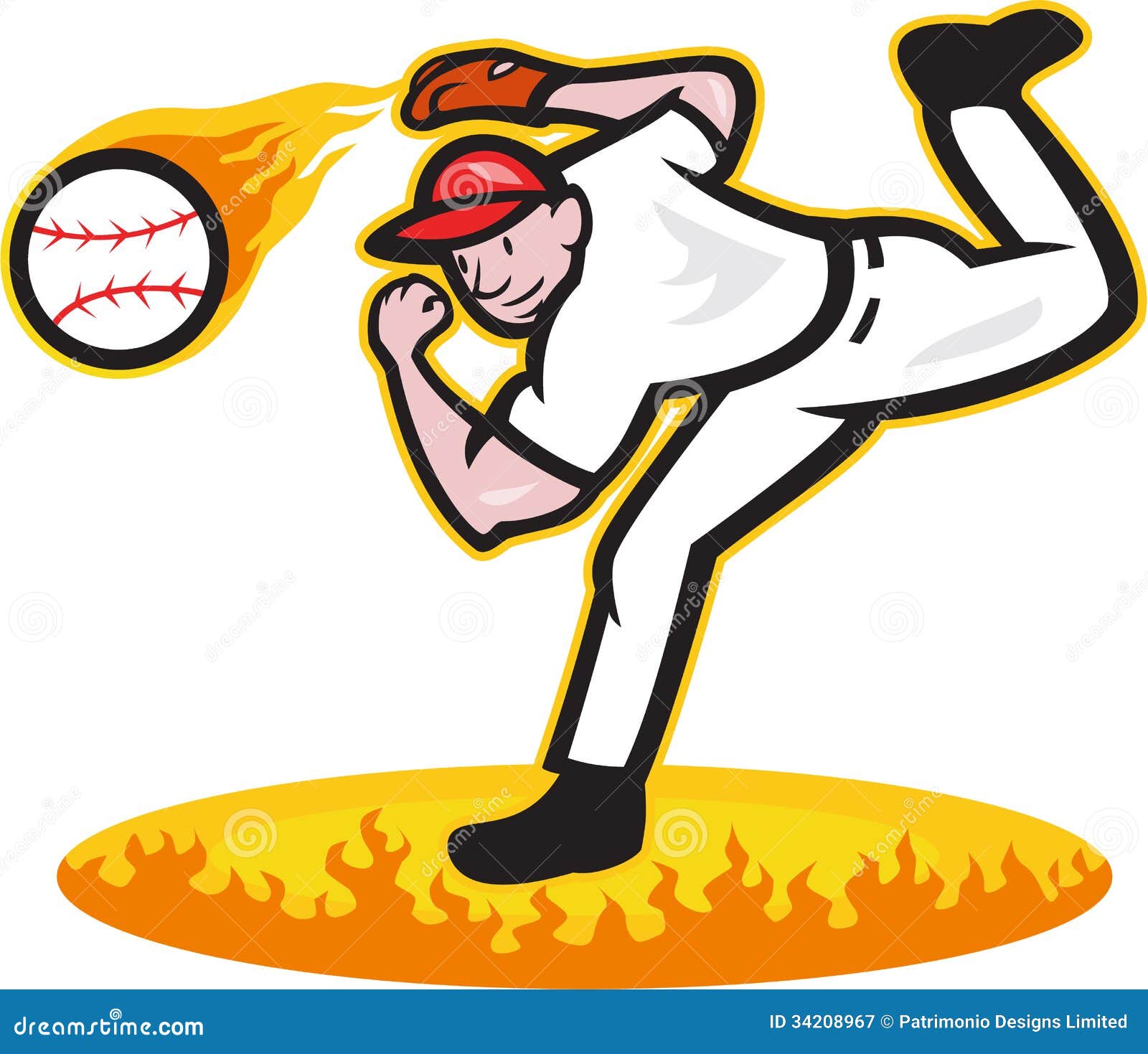 Baseball-Werfer-werfender Ball Auf Feuer Vektor Abbildung - Illustration von wurf, werfen: 34208967