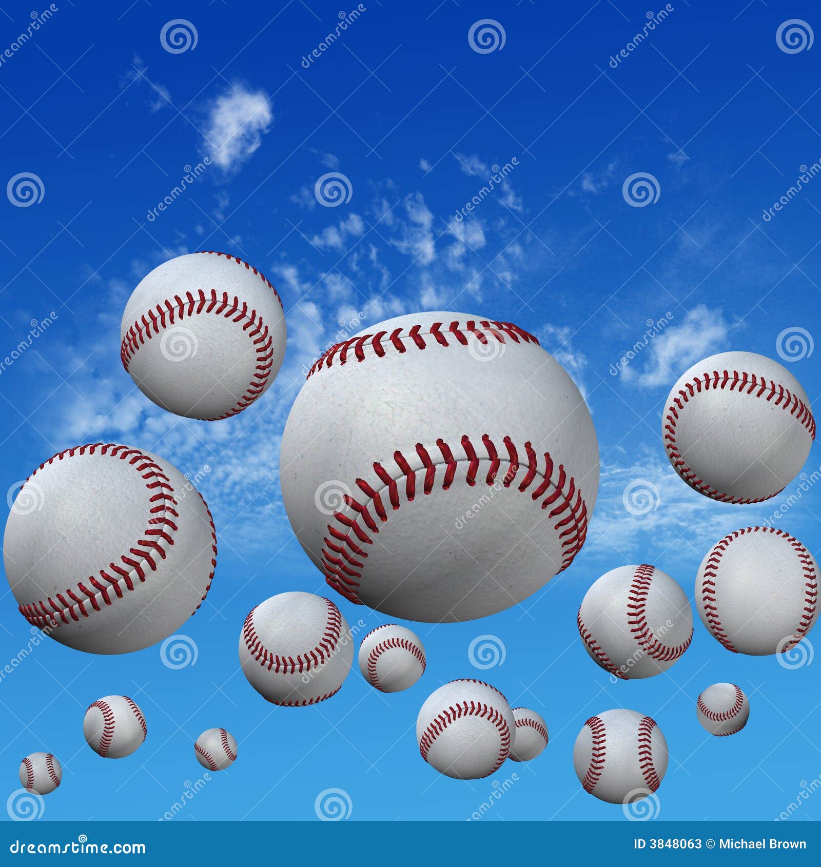 Baseballs Set in High Cloud Sky Stock Illustration - Illustration of ...
