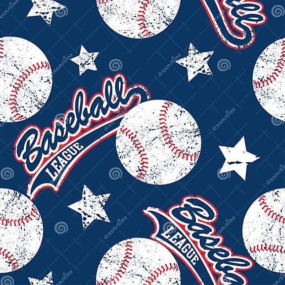 Baseballs and Stars Seamless Pattern Stock Vector - Illustration of ...