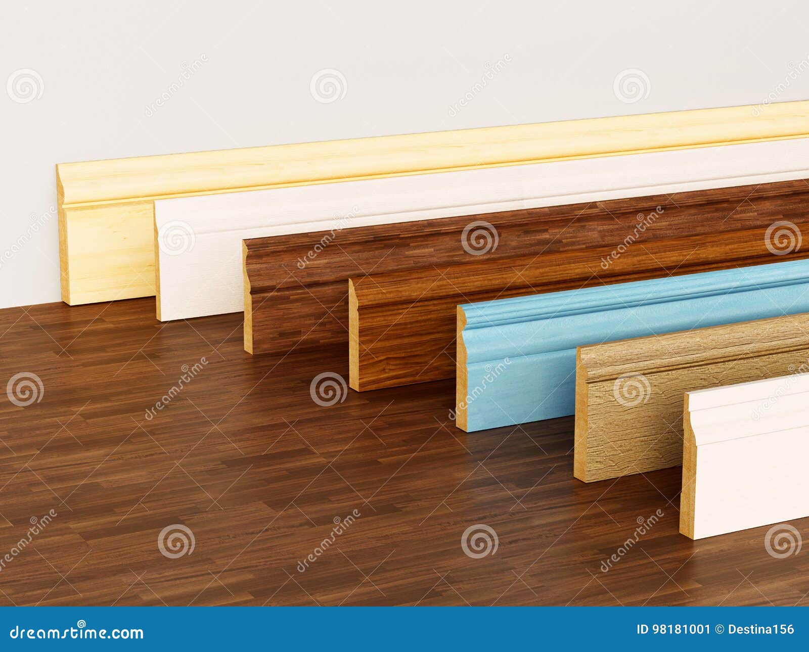 Baseboards With Various Profiles Isolated On White Background. 3D ...