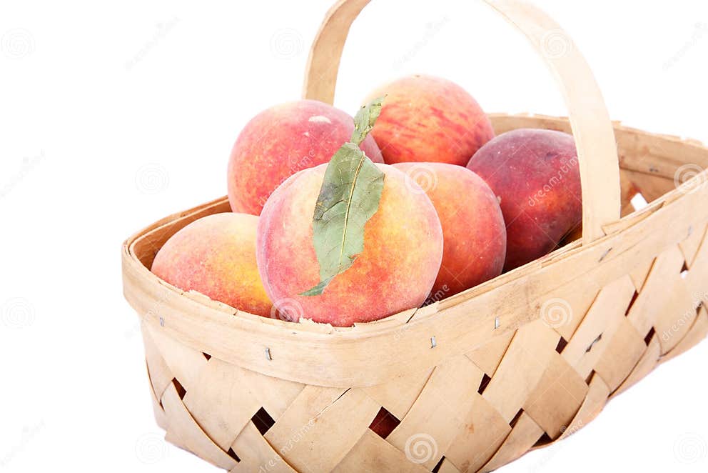 Basekt of Peaches on White stock image. Image of diet - 32568481