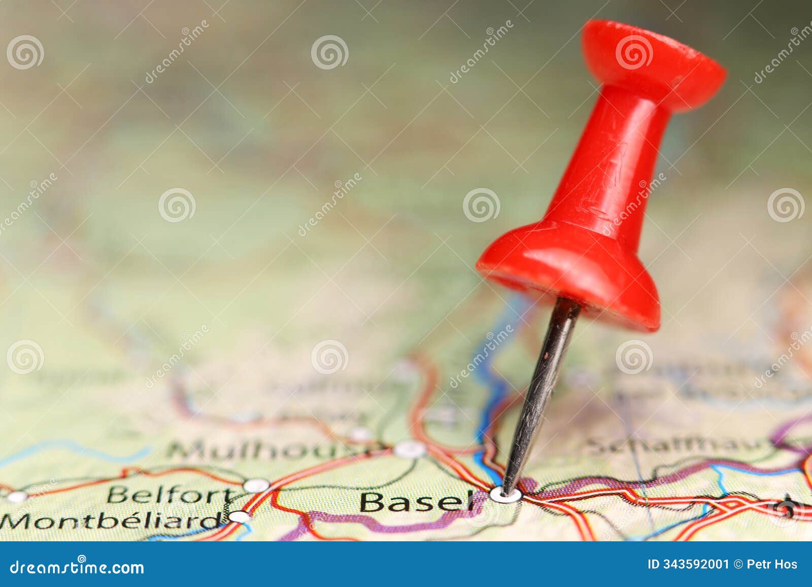 Basel, France pin on map stock image. Image of guide - 343592001