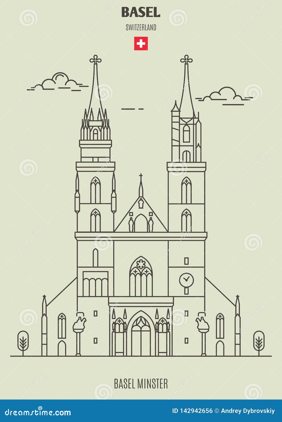 Basel Minster in Basel, Switzerland. Landmark Icon Stock Vector ...