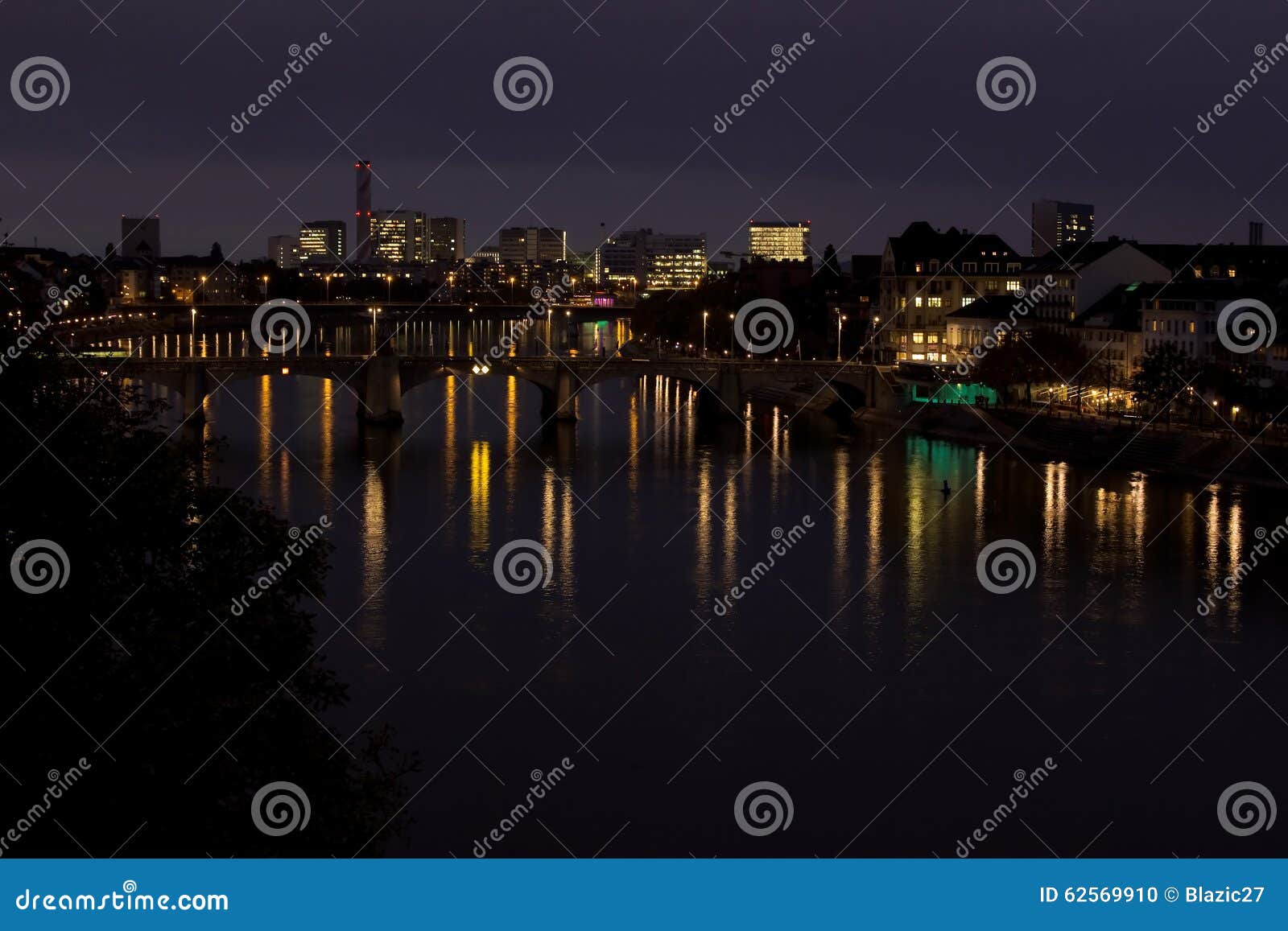 Basel by night stock photo. Image of scape, bridge, culture - 62569910
