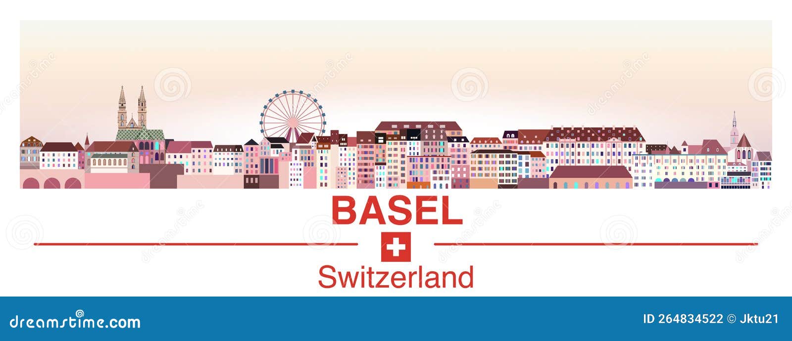 Basel Skyline in Bright Color Palette Vector Poster Stock Vector ...