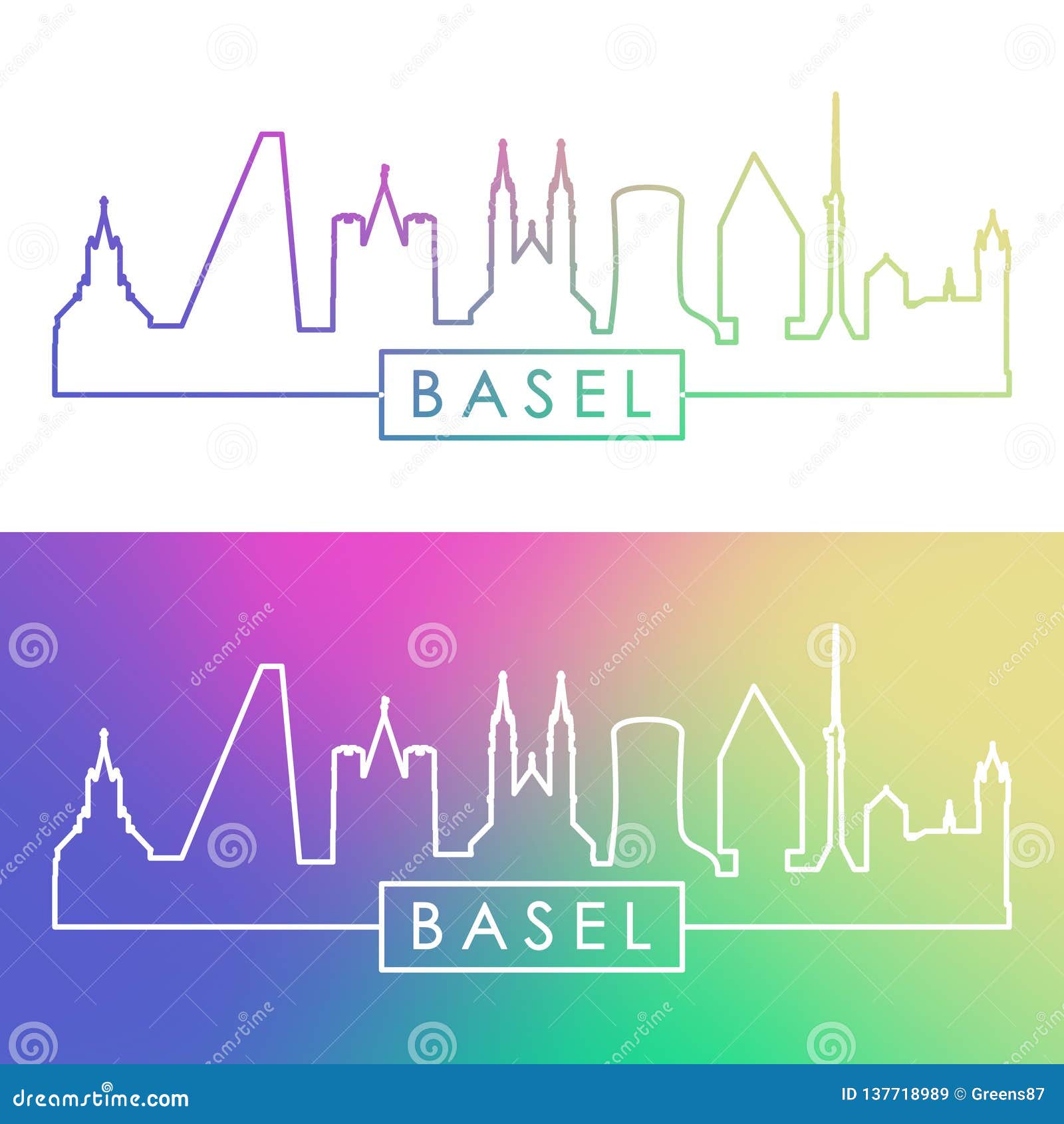 Basel Skyline. Colorful Linear Style Stock Vector - Illustration of ...