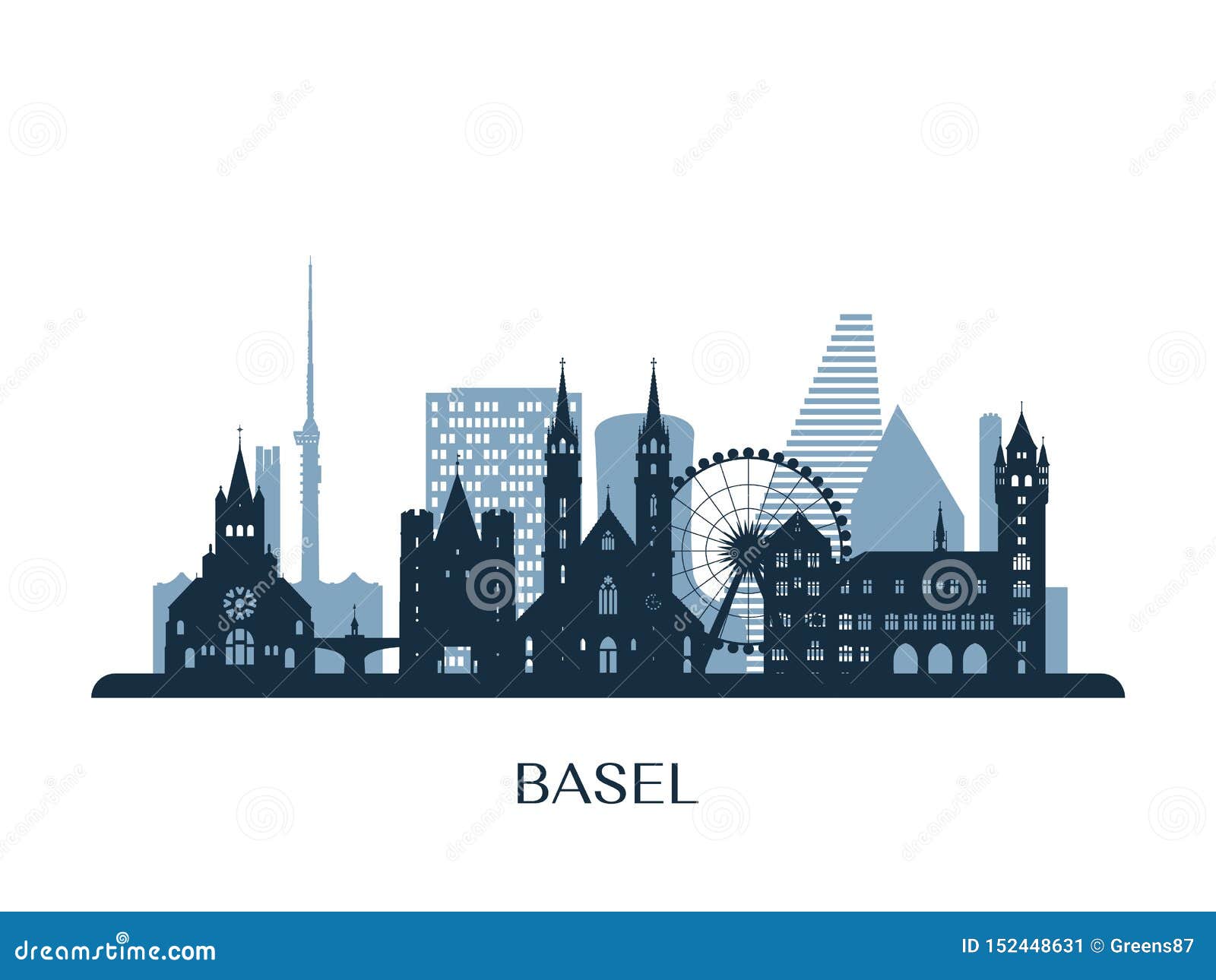 Basel Skyline, Monochrome Silhouette. Stock Vector - Illustration of ...