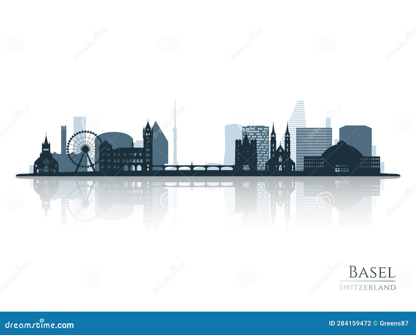 Basel Skyline Silhouette In Colorful Geometric Style. Cartoon Vector ...