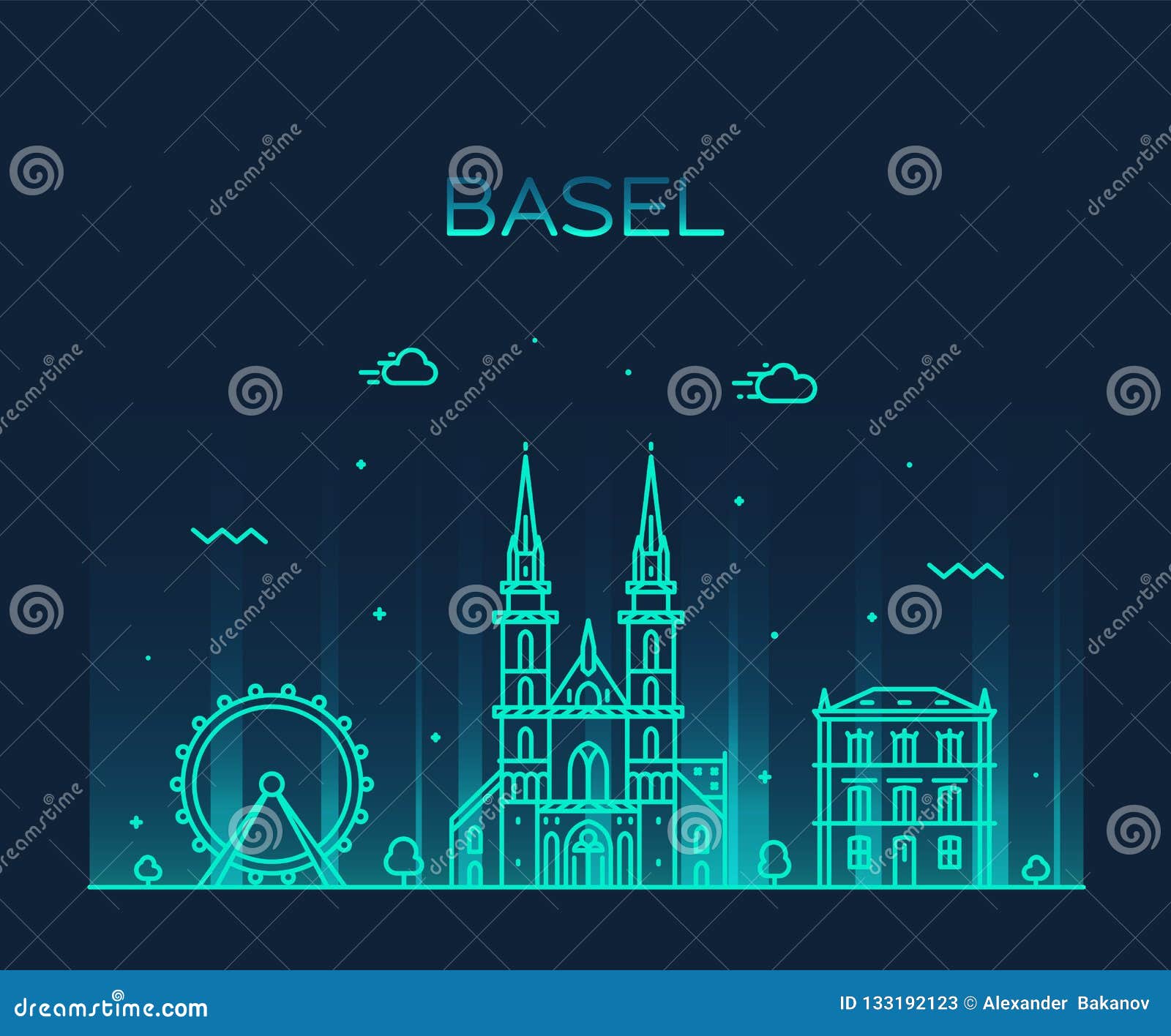 Basel Skyline Switzerland Vector Linear Style City Stock Vector ...