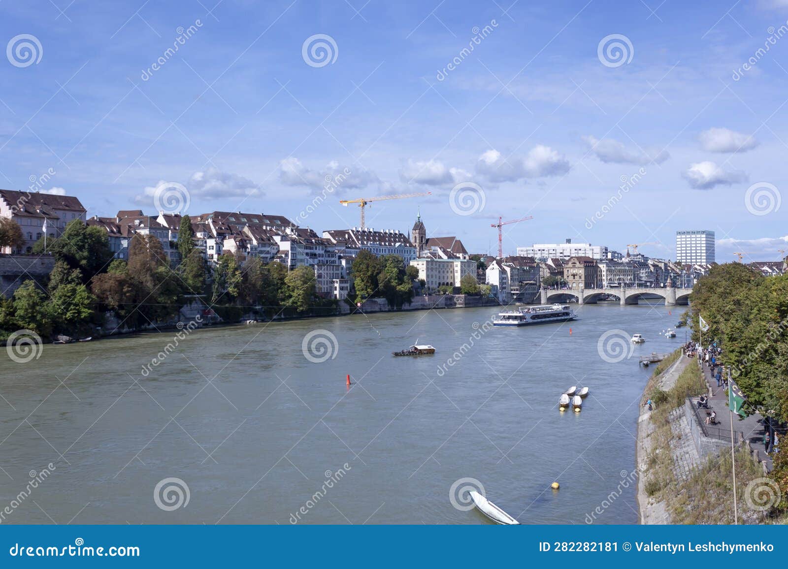 Basel-Stadt, Basel - View of River Rhine with Bridge in Background ...