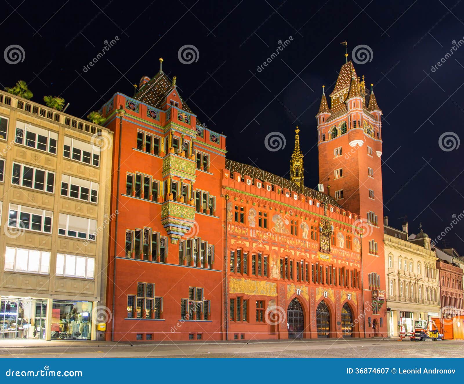 Basel Town Hall (Rathaus) at Night - Switzerland Stock Image - Image of ...