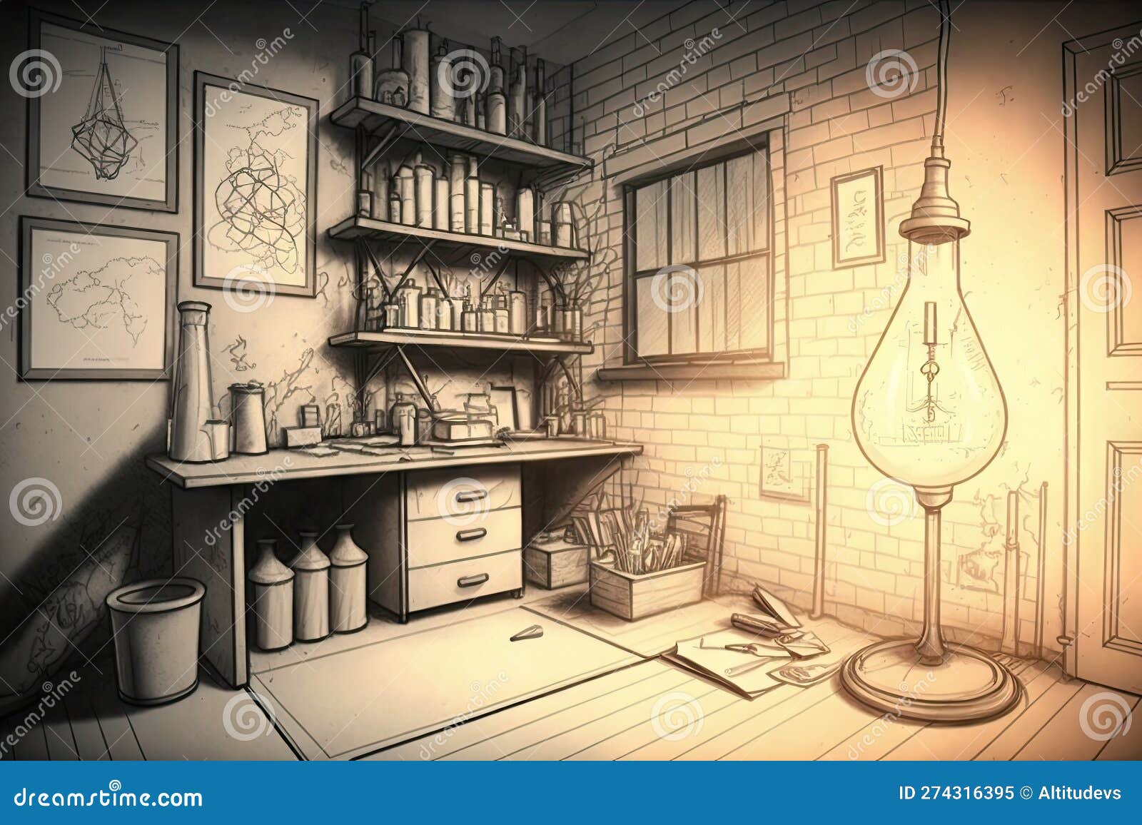 Basement, Filled with Science Equipment and Experiments, with Pencil ...