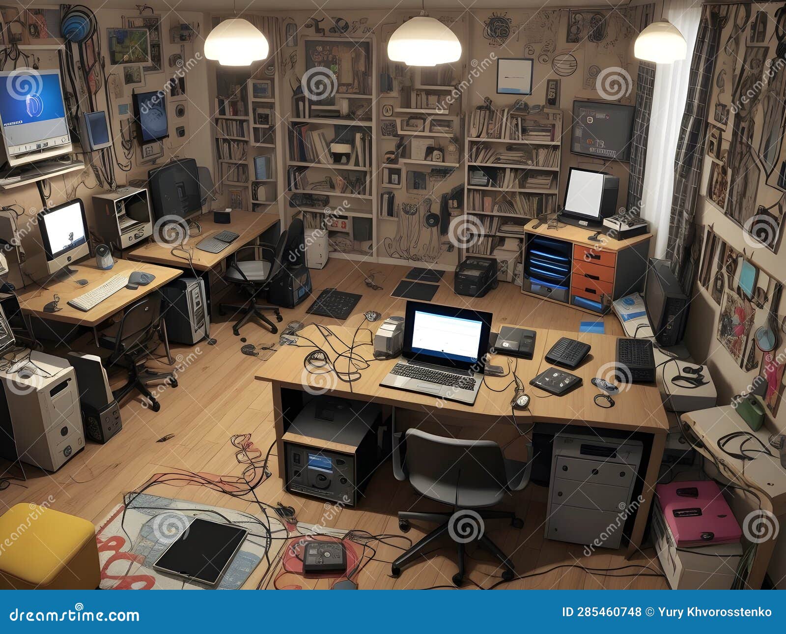 Basement Office Space with Computers. Stock Illustration - Illustration ...