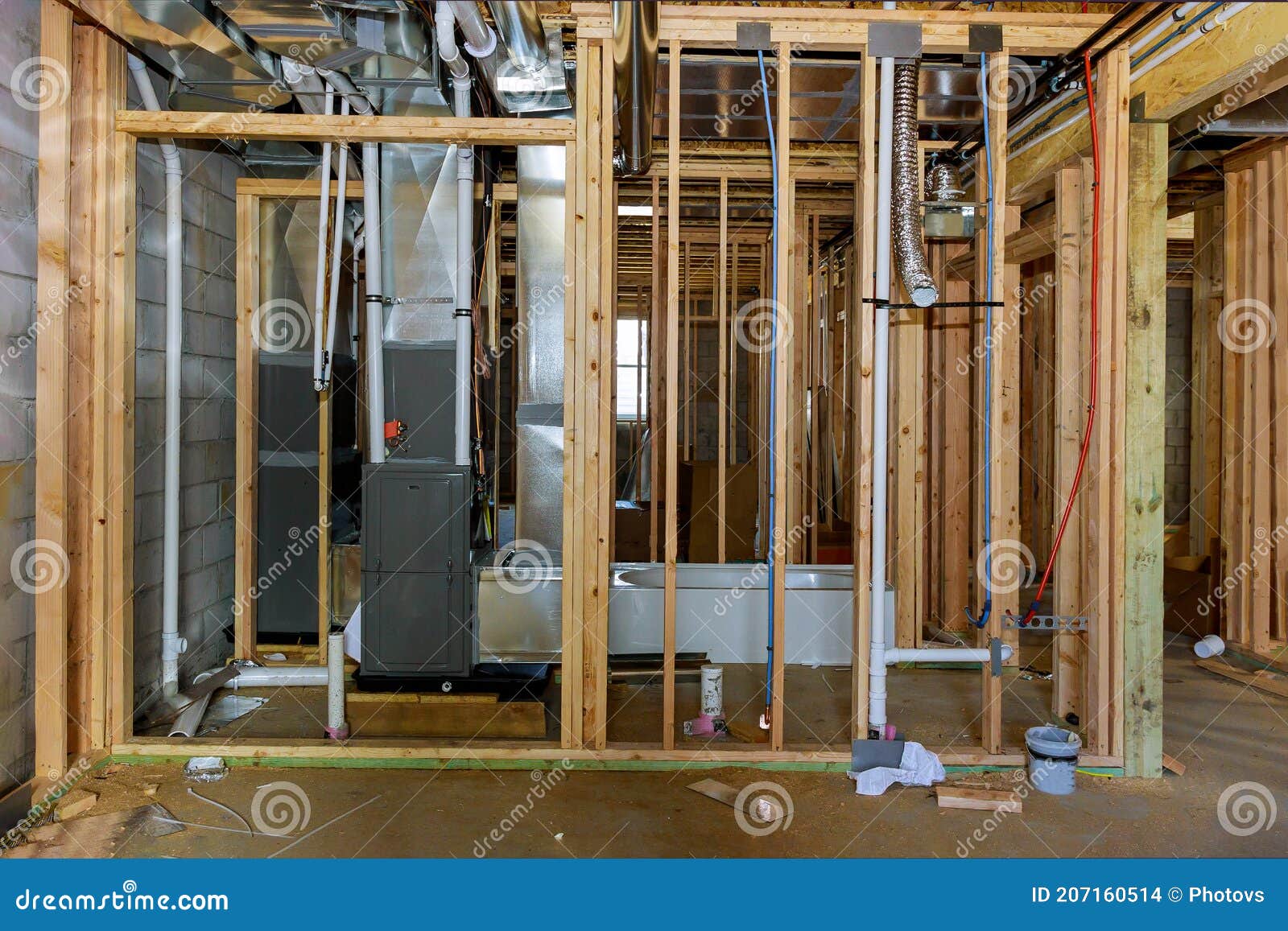 Basement of the Pipe System of Heating Closeup on the Connecting ...