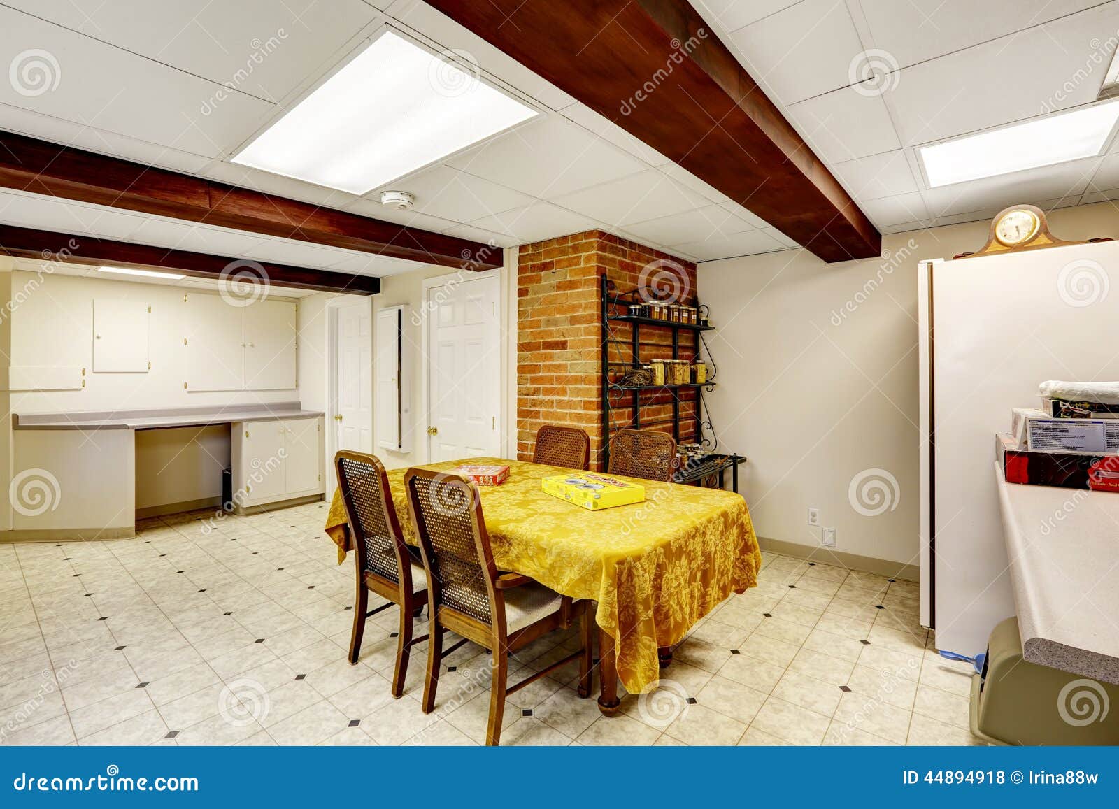 Basement Room with Dining Table Stock Photo - Image of interior, brown ...