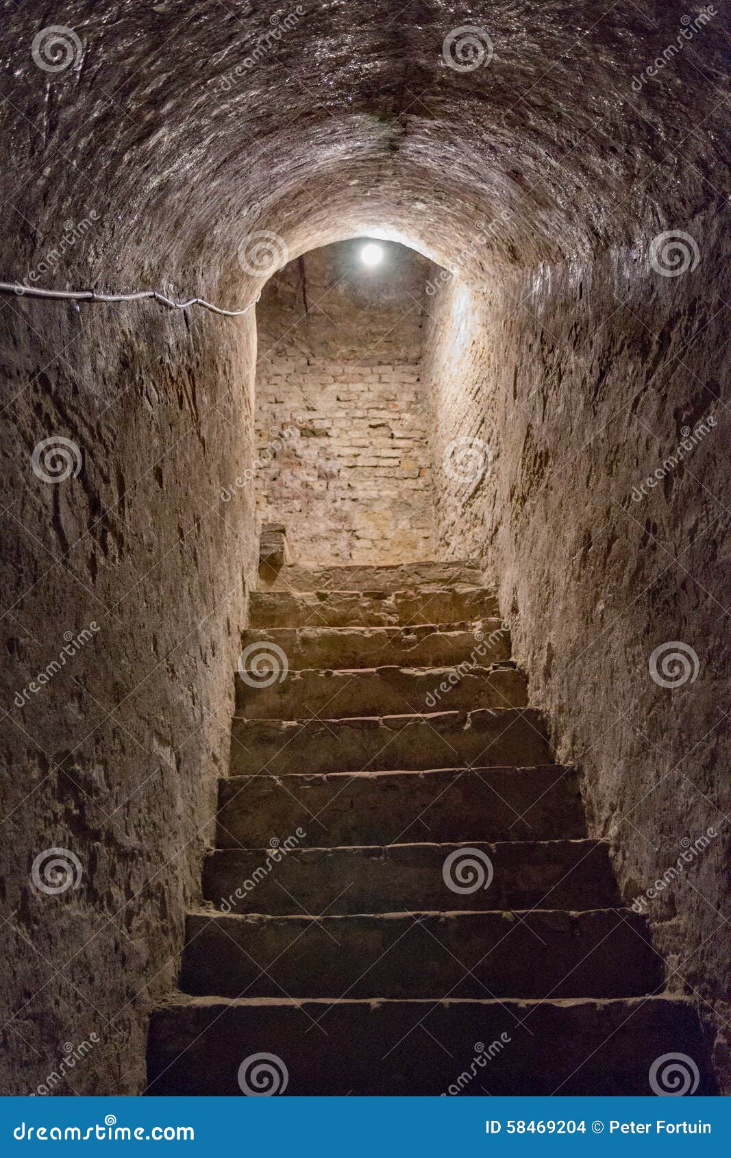 Basement Stairs in Old Castle Stock Photo - Image of tunnel, lamp: 58469204