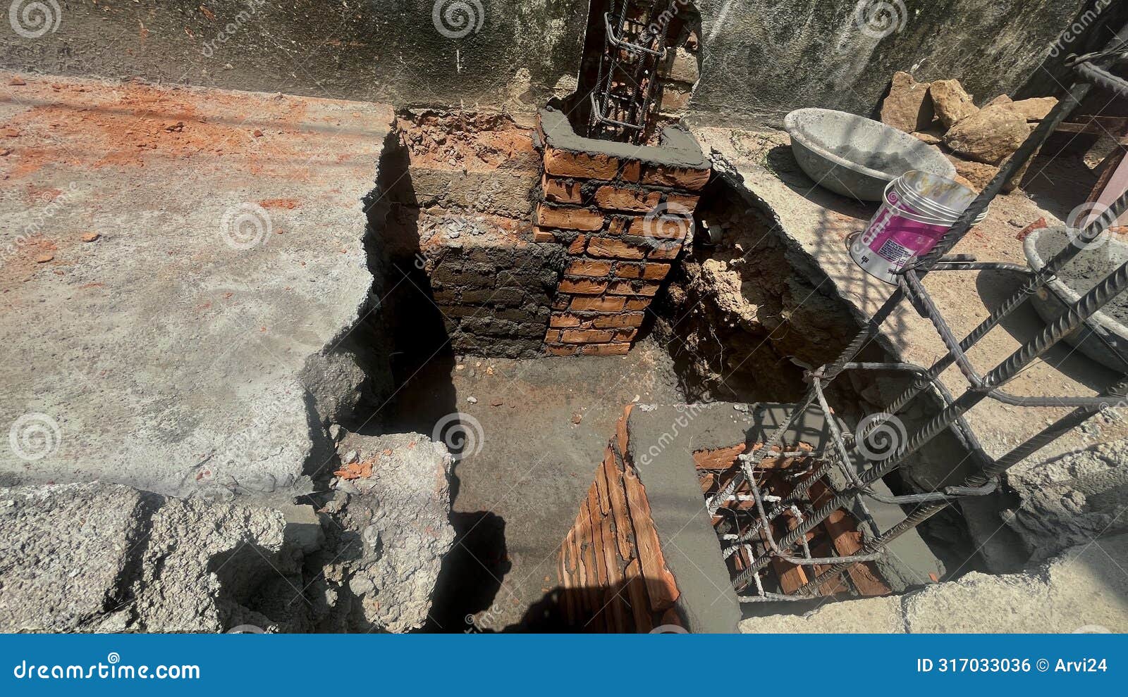Basement Having Steel Concrete Column Covered by Bricks Stock Photo ...