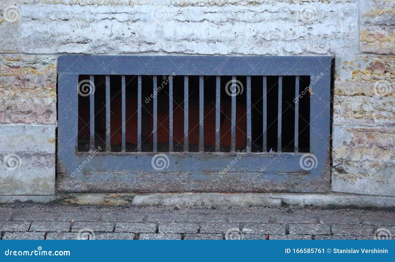 Basement Window with a Metal Barrier Stock Image - Image of window ...