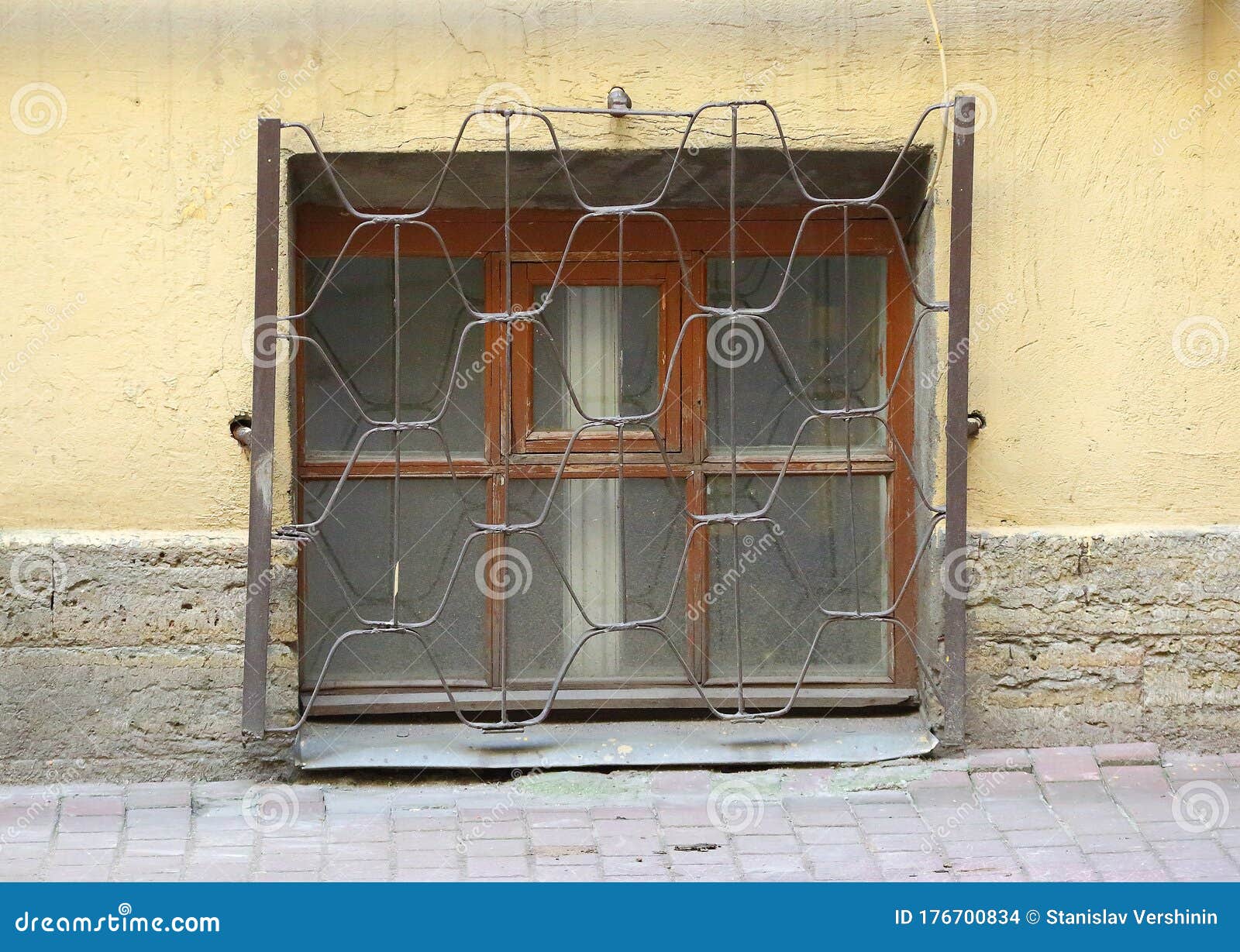 Basement Window with a Metal Barrier Stock Photo - Image of window ...