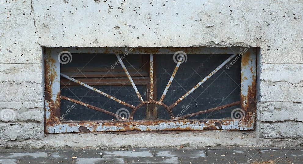 Basement Window with a Metal Barrier Stock Image - Image of wall ...