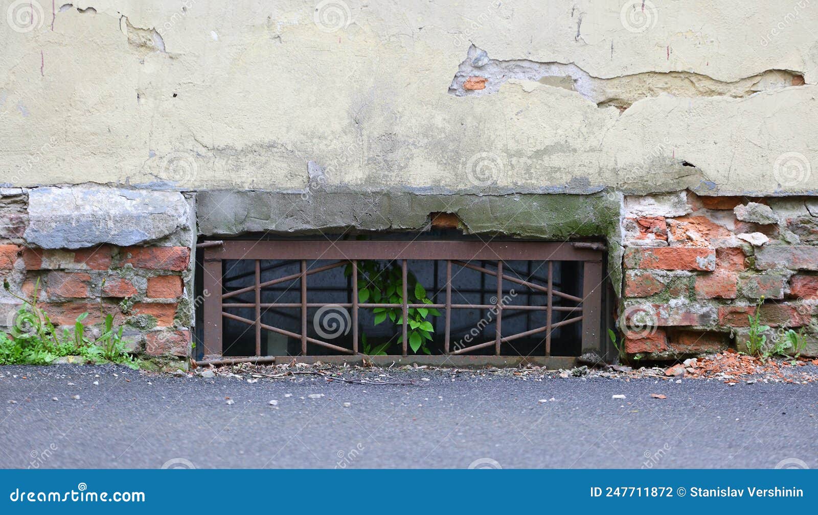 Basement Window with a Metal Barrier Stock Photo - Image of exterior ...