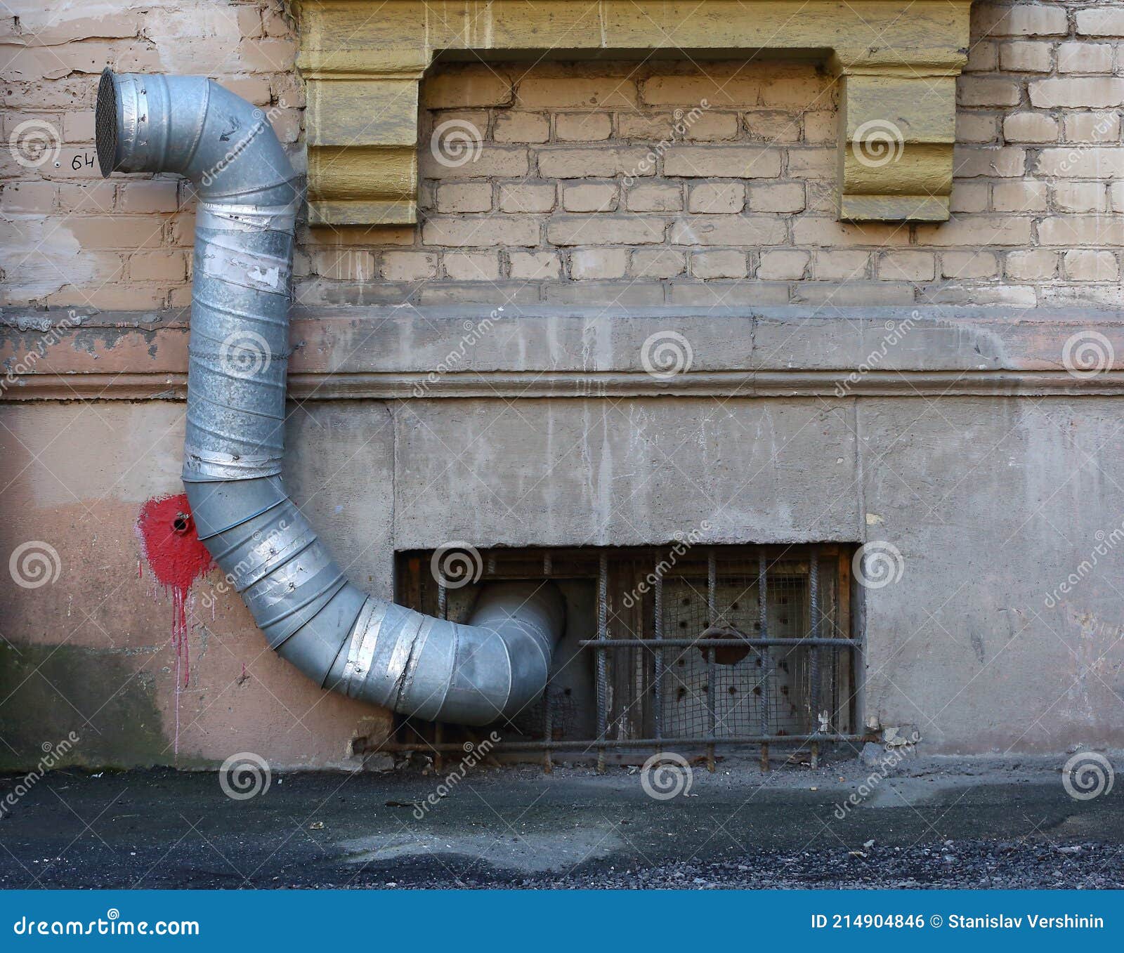 Basement Window with a Metal Barrier and Ventilation Pipe Stock Photo ...