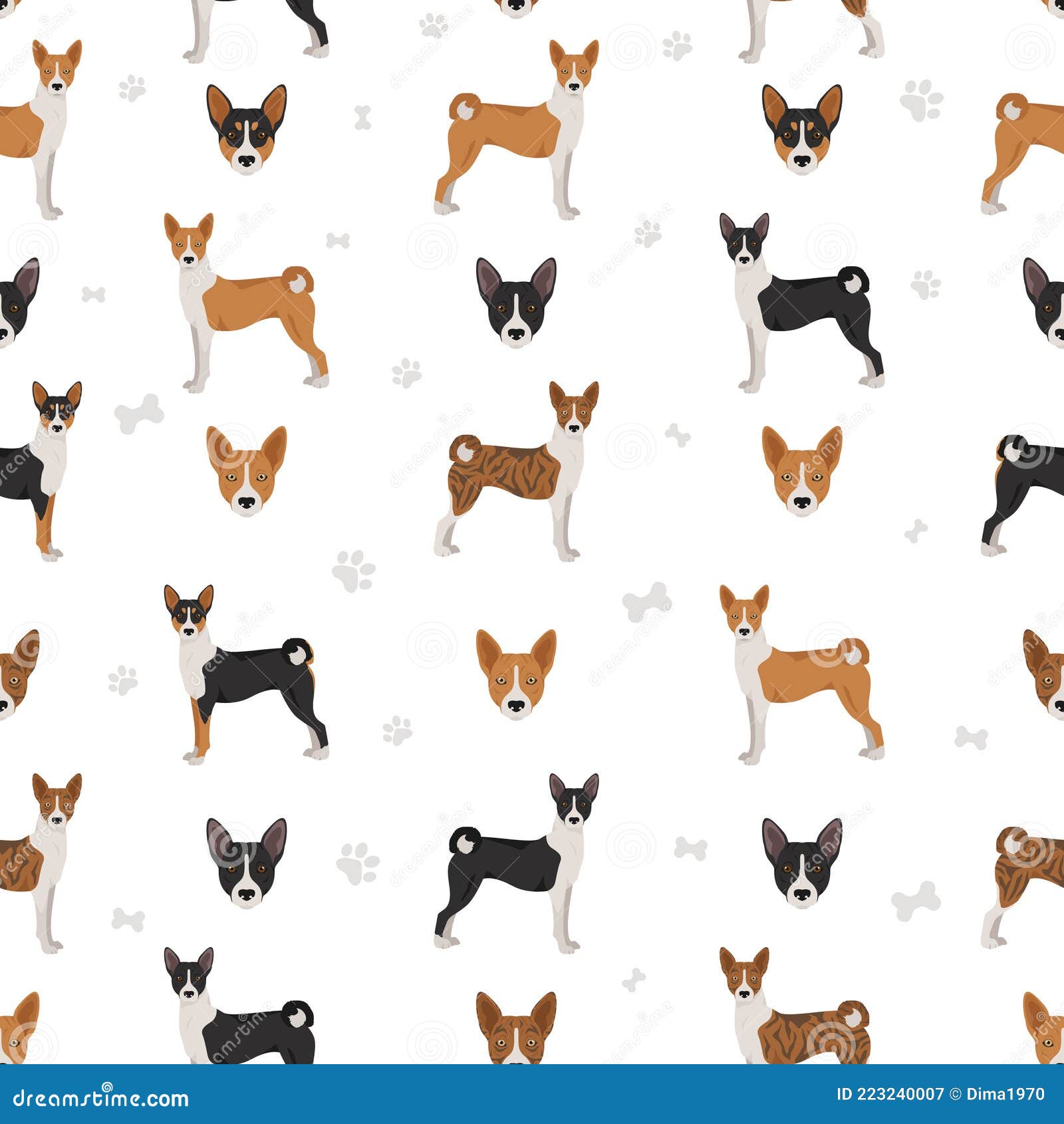 Basenji All Colours Seamless Pattern. Different Coat Colors and Poses ...